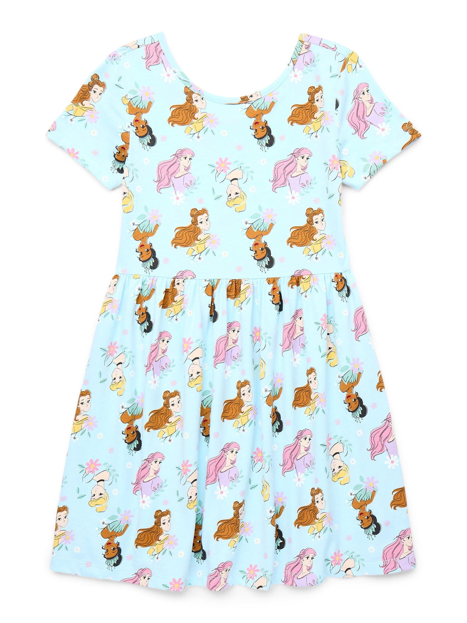 Disney Princess Girls' Allover Print Dress with Short Sleeves, Sizes 4 ...
