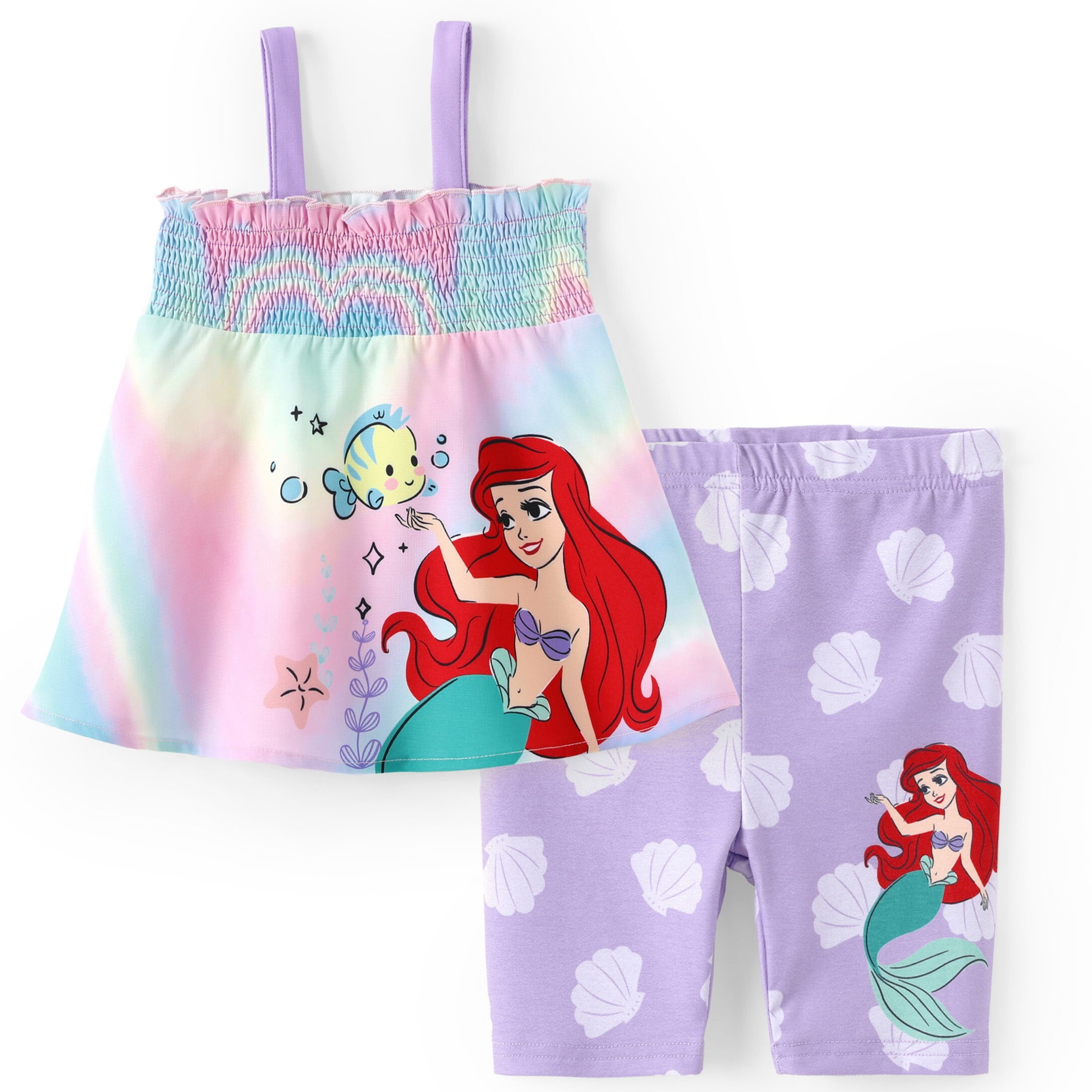 Disney Princess Girls Ariel Mermaid Outfit, 2-Piece Tank Top and Bike ...