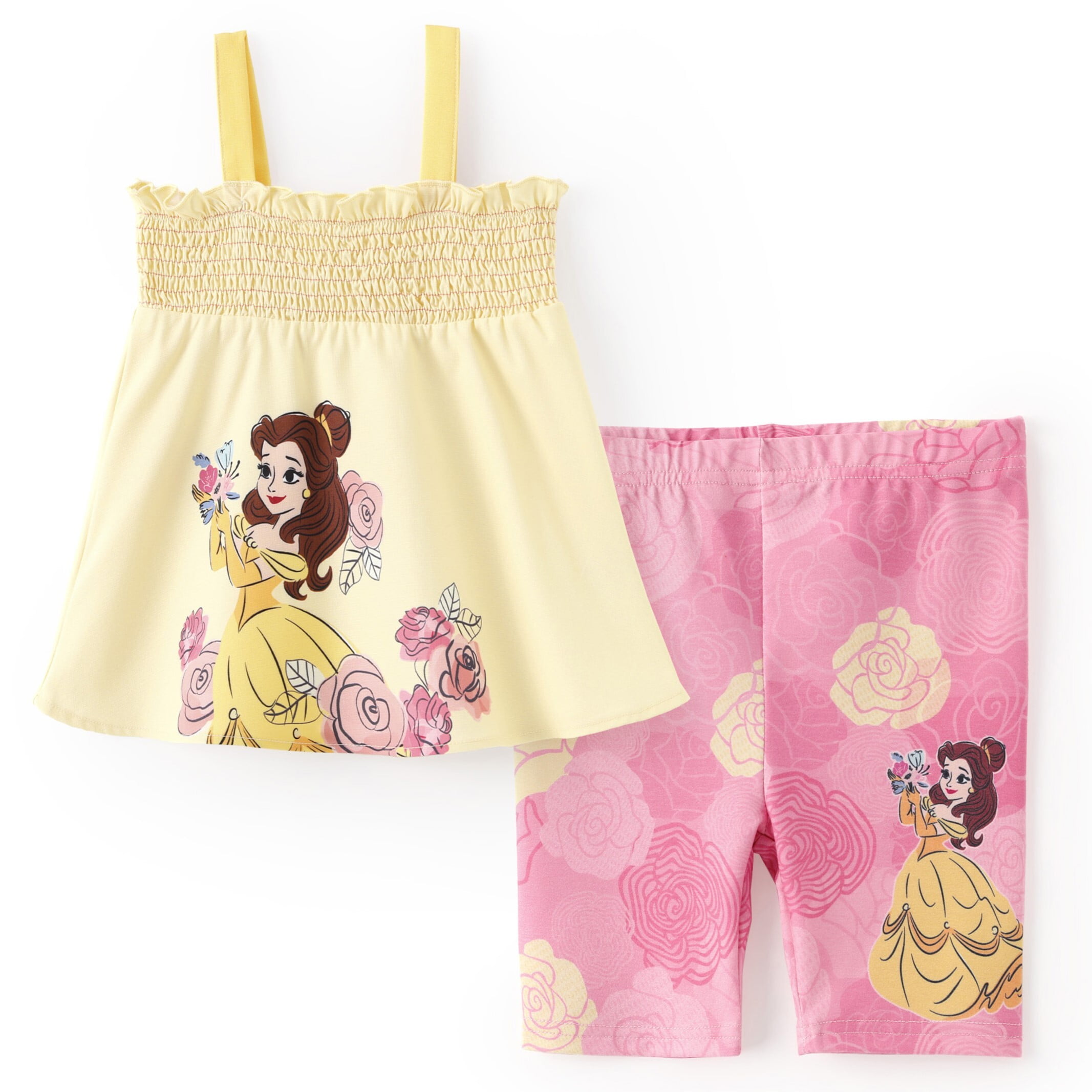 Disney Girls Belle 2-Piece Outfit Set Toddler Summer Ruffle Tank Top ...