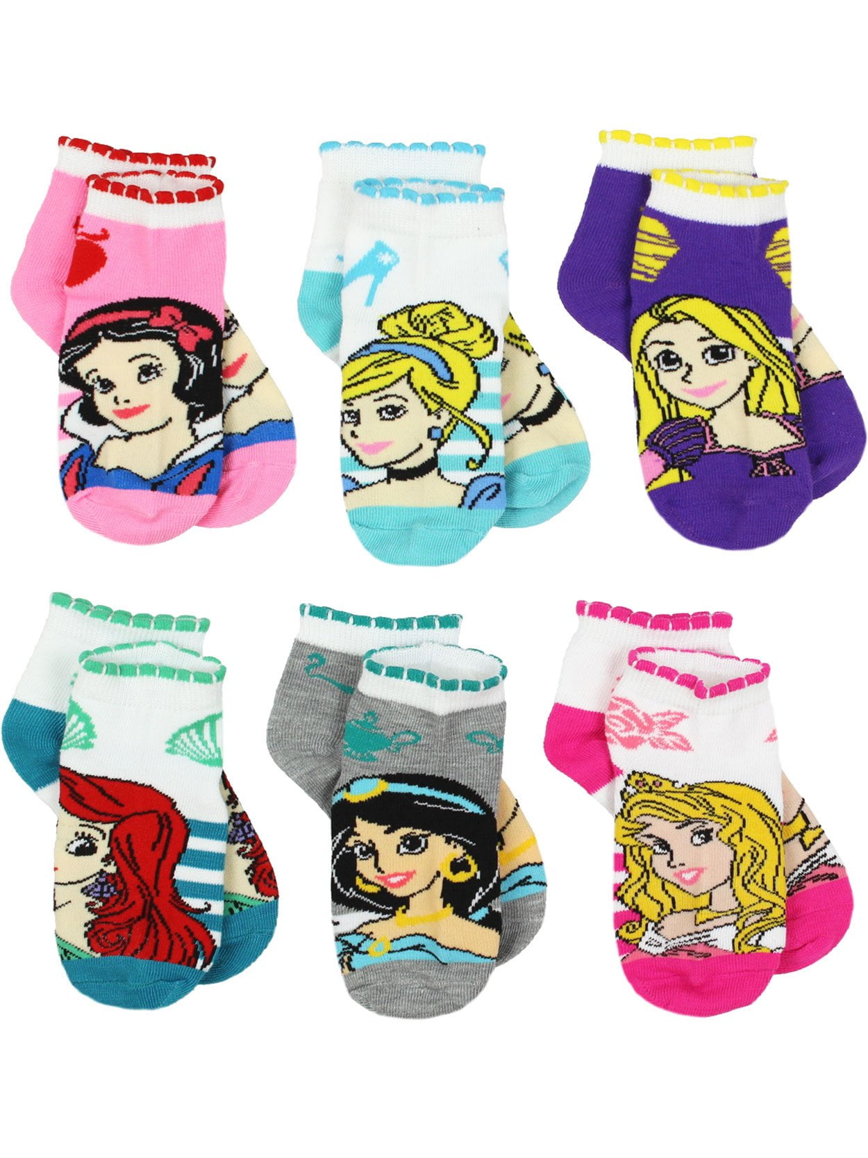 Disney Princess Girls 6 pack Quarter Style Socks Set DP081GQS - Walmart.com