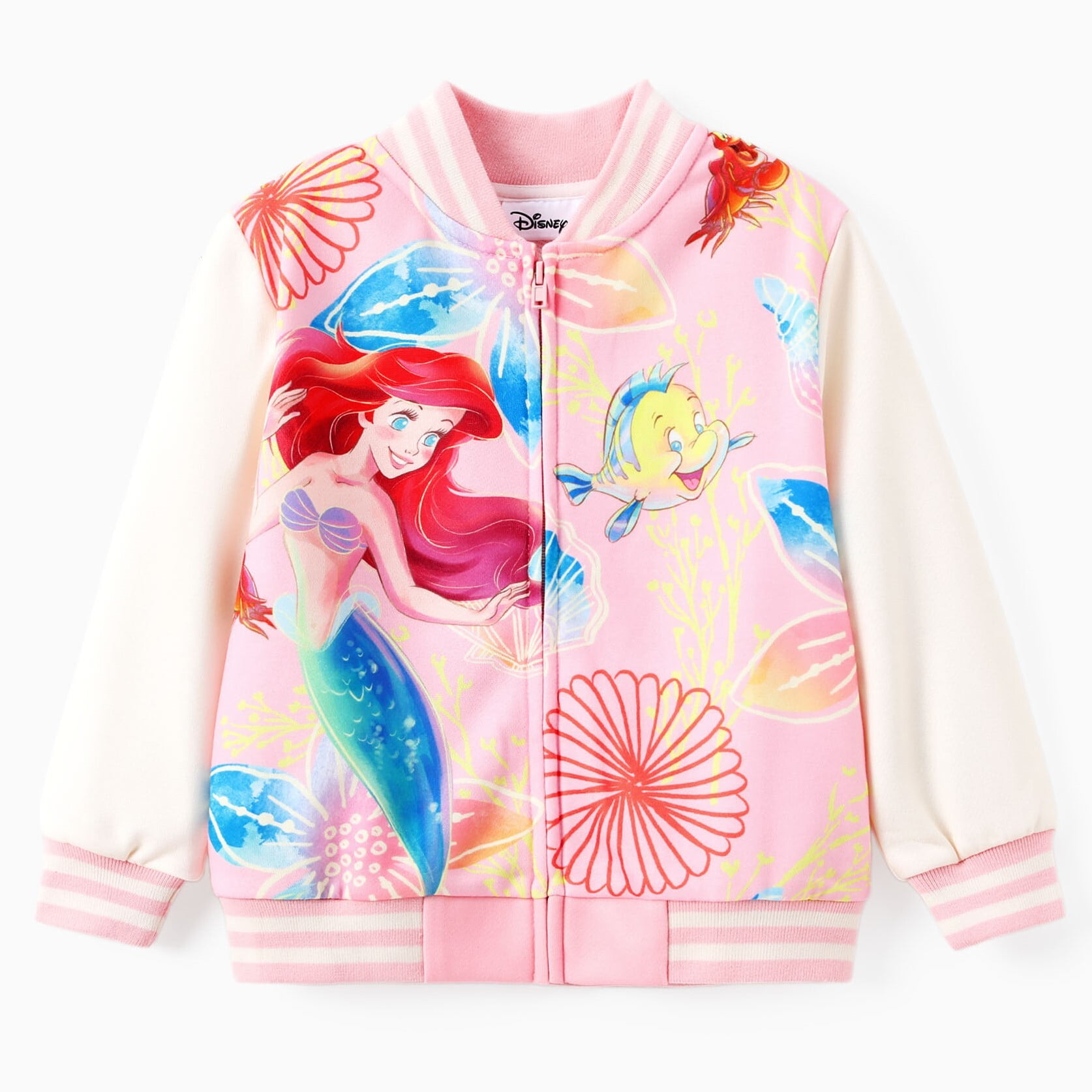 Disney Princess Girls Bomber Jacket Ariel Zip Up Varsity Lightweight ...