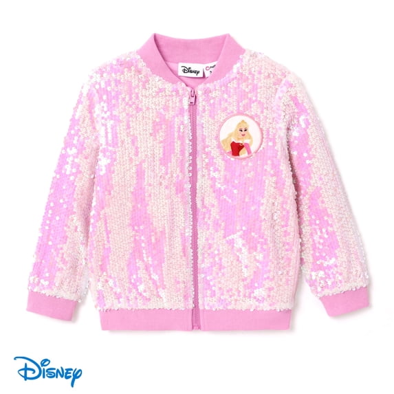 Disney Princess Girls Bomber Jacket Aurora Graphic Sequin Zip Up Fall ...