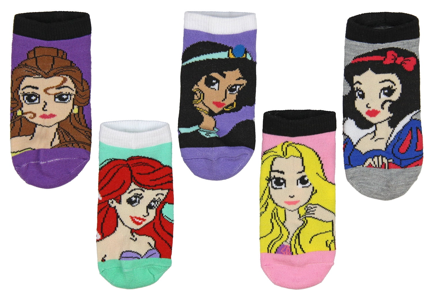Disney Princess Girls Character Ankle No Show Socks 5 Pairs 6/8 ...