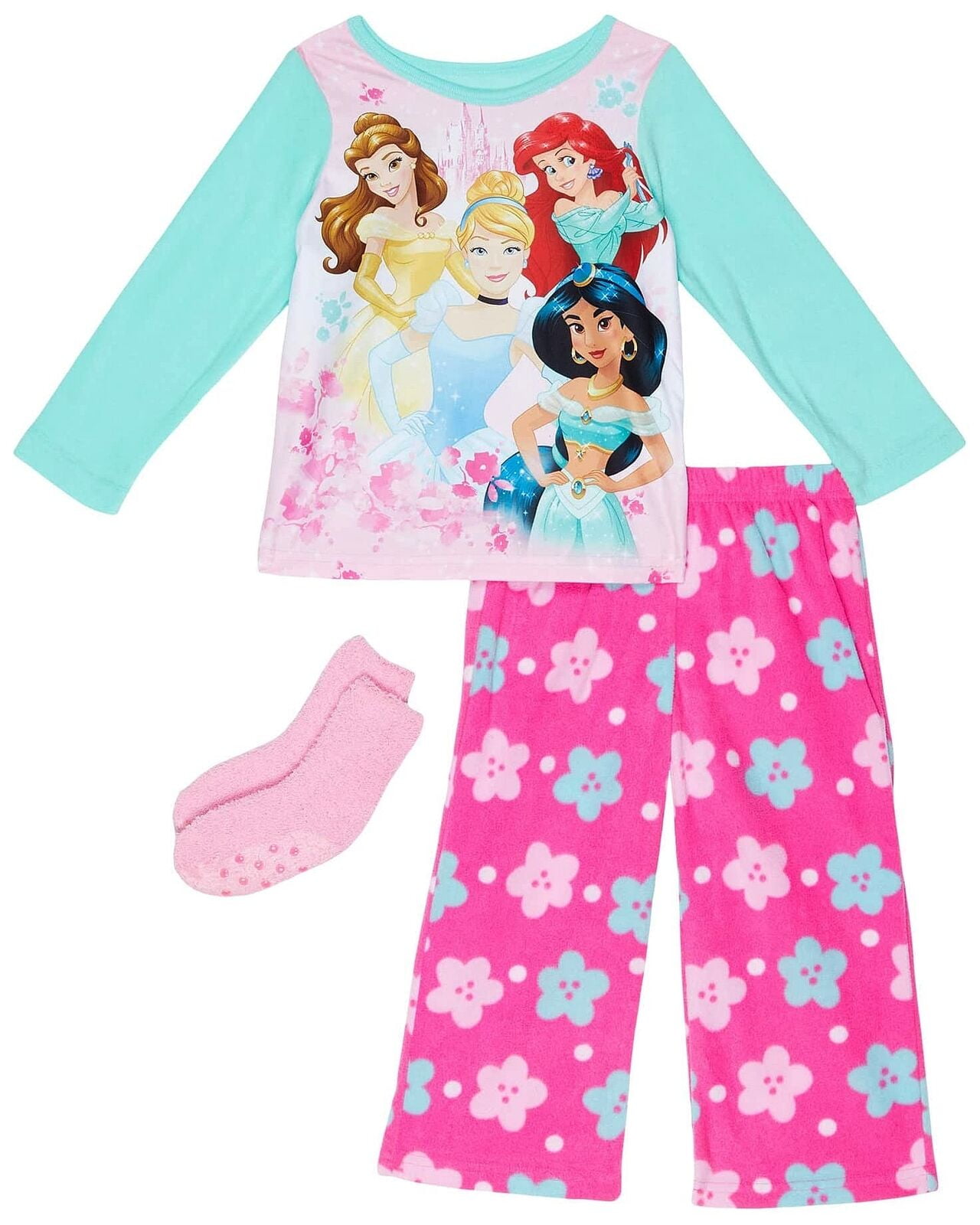 Disney Princess Girls Character Fleece Pajama and Sock Set, Size 6 ...