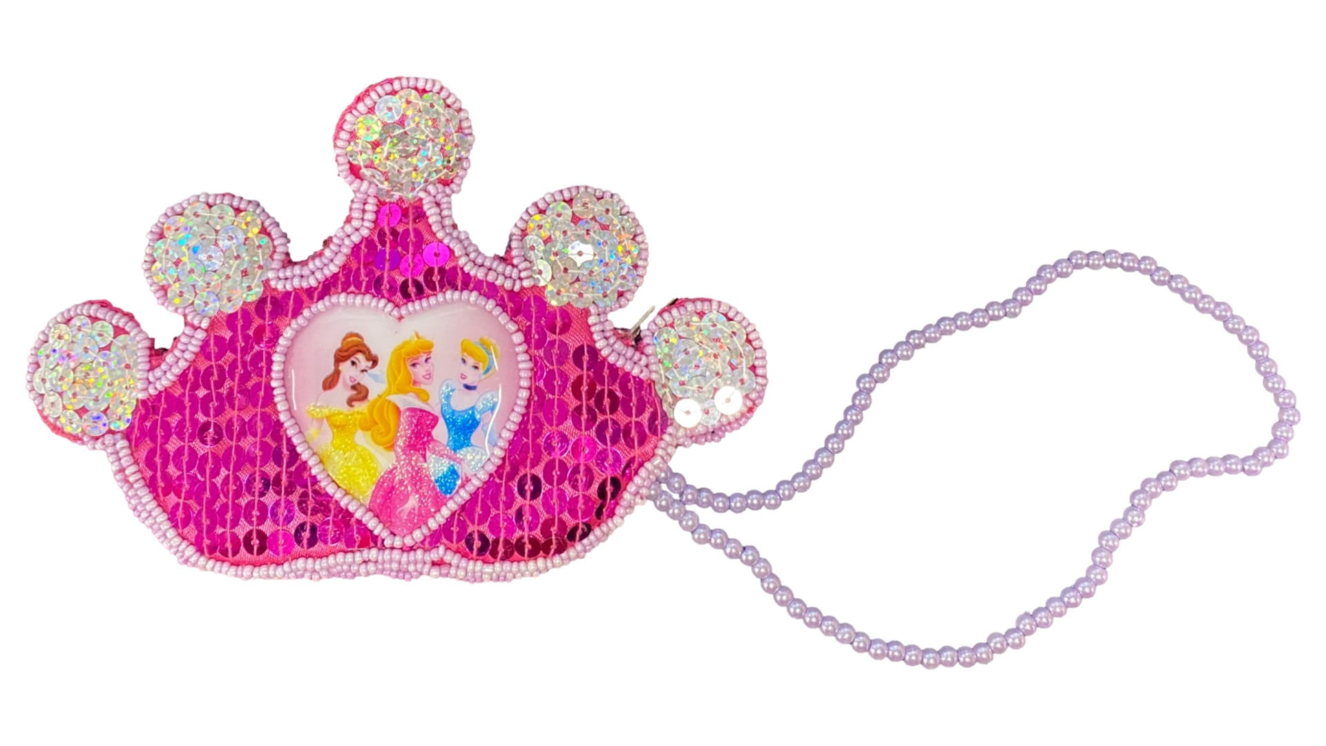 Disney Princess Girls Crown Coin Purse Beaded Sequin Wristlet Wallet ...