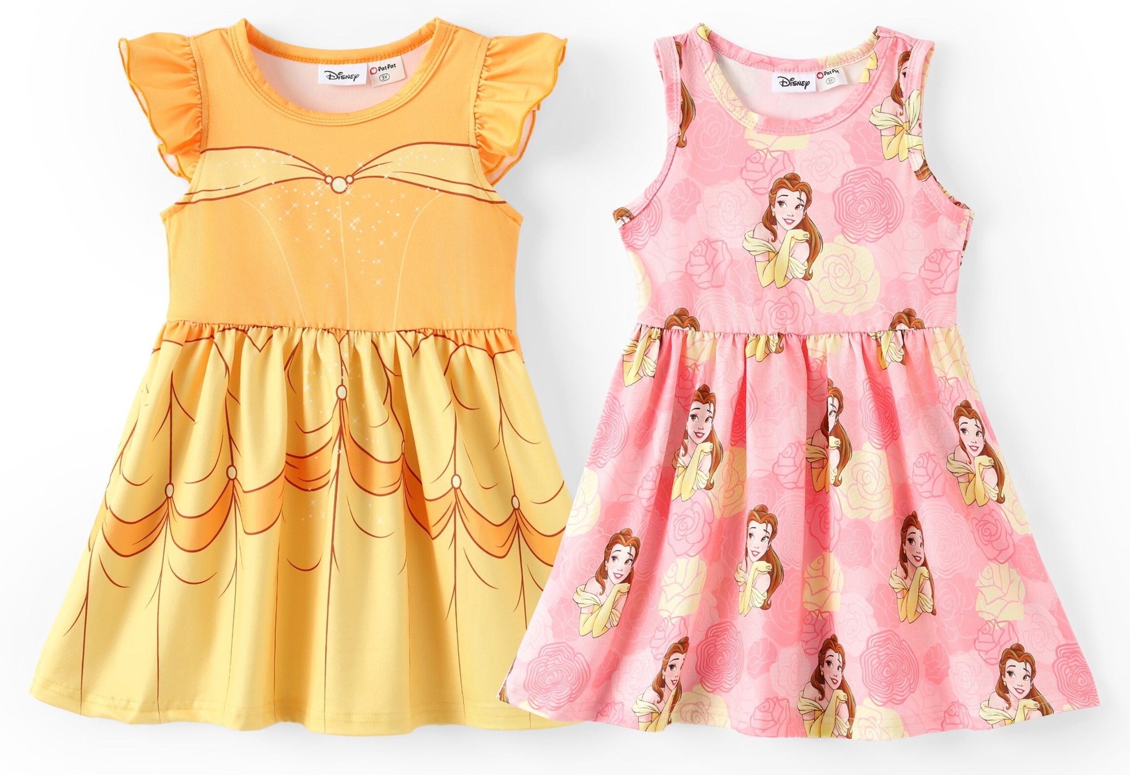 Disney Princess Girls Dresses 2 Pack Belle Graphic Ruffled Sleeveless ...
