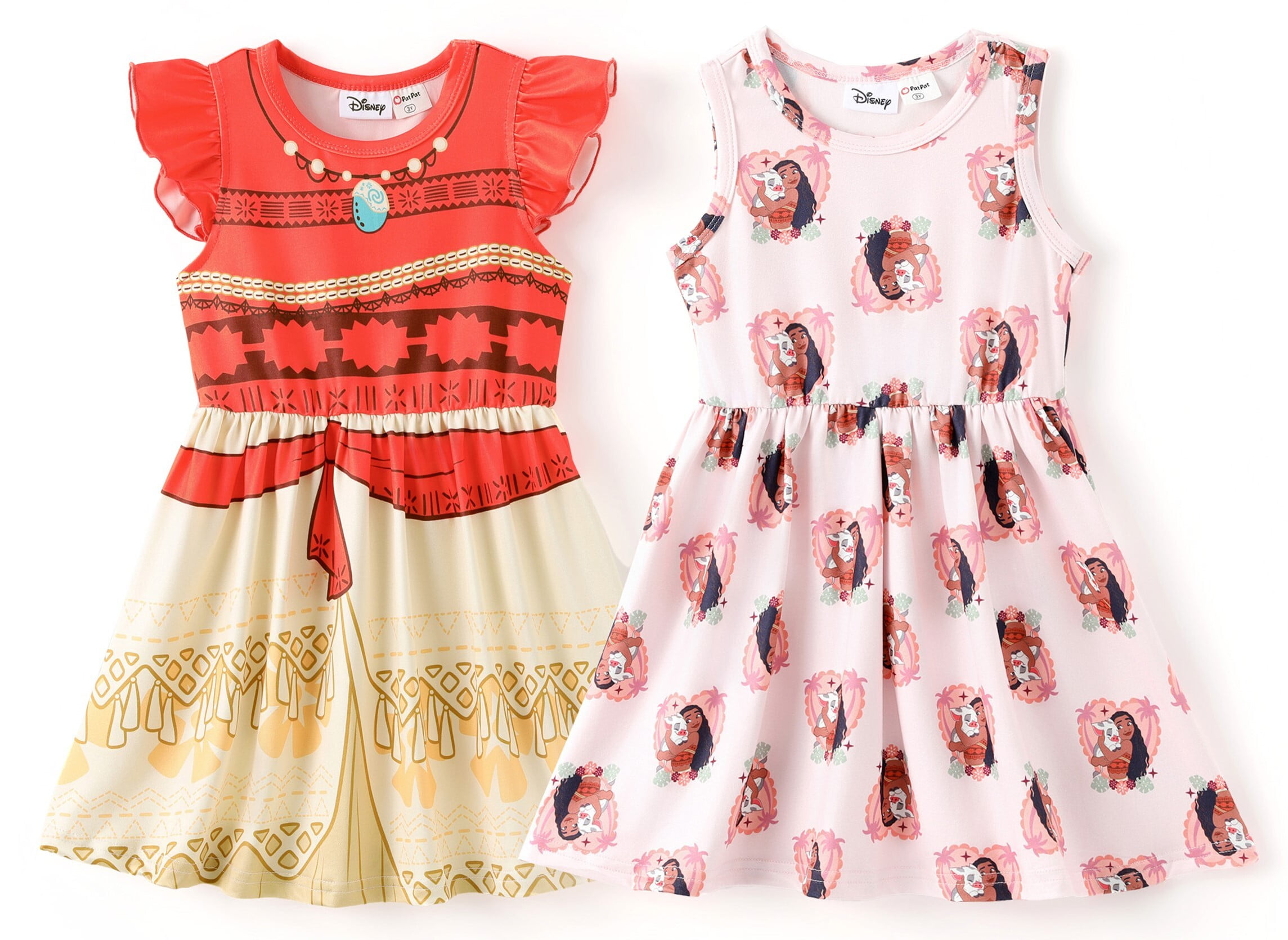 Disney Princess Girls Dresses 2 Pack Moana Graphic Ruffled Sleeveless ...
