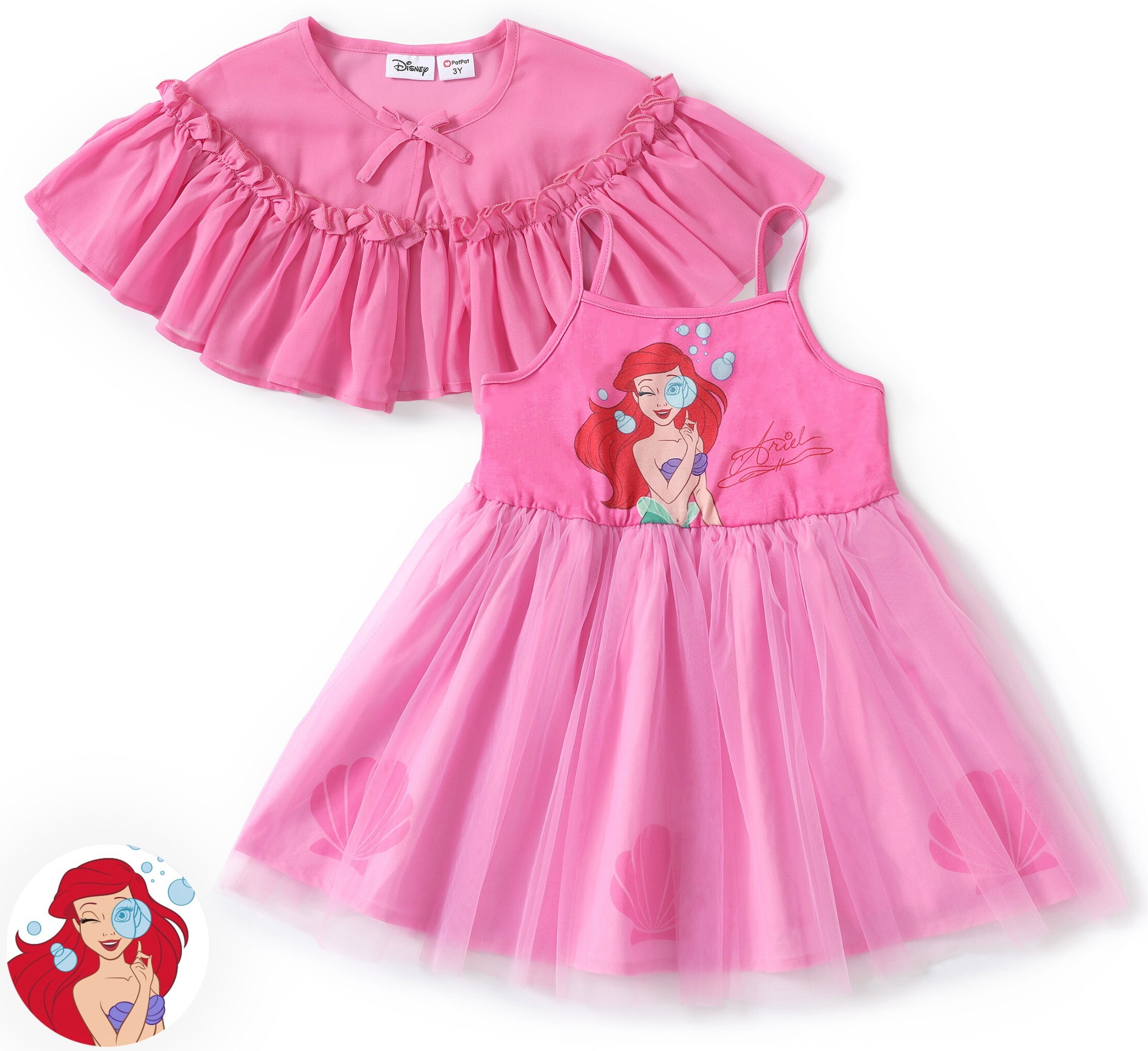 Disney Princess Girls Dresses Ariel Graphic Mesh Strappy Dress with ...