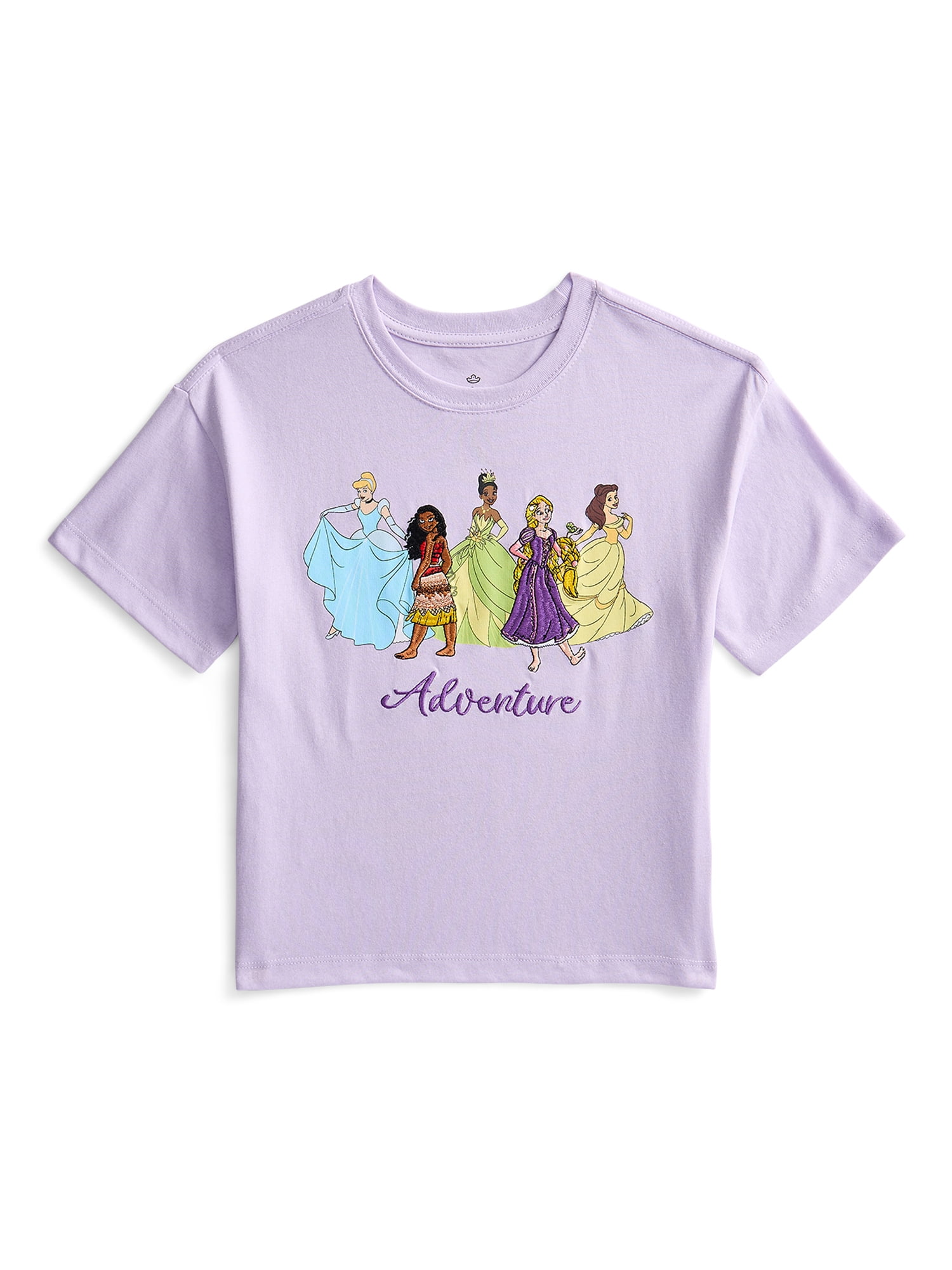 Disney Princess Girls Front Back Graphic Tee with Embroidery, Sizes 4 ...