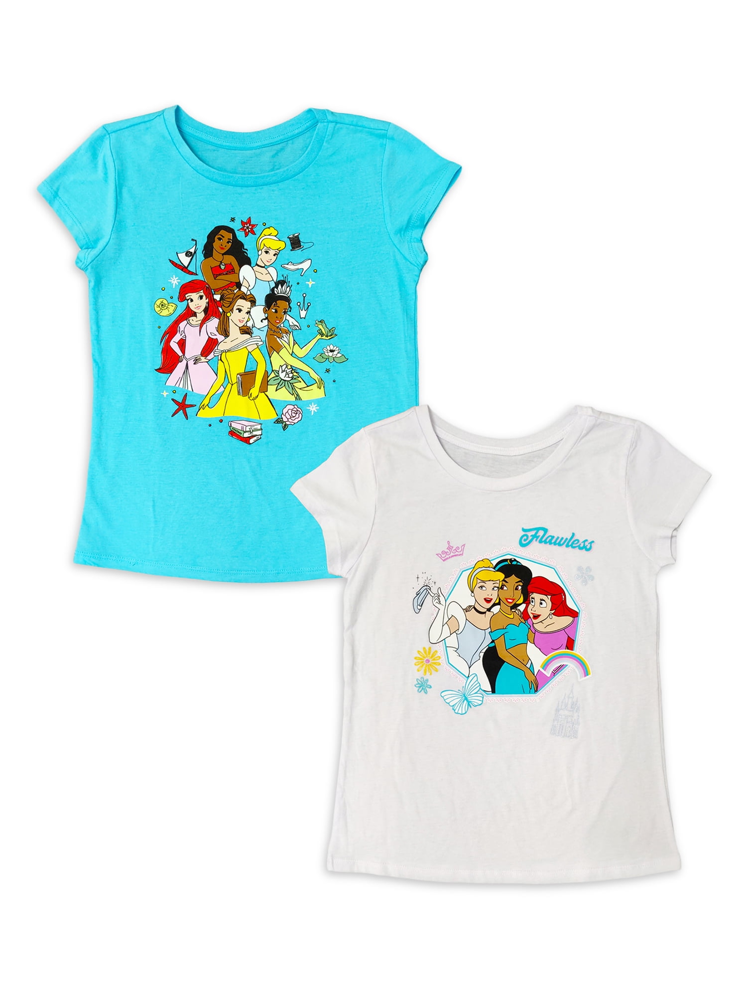 Disney Princess Girls Exclusive Graphic T-Shirts, 2-Pack, Sizes 4-16 ...