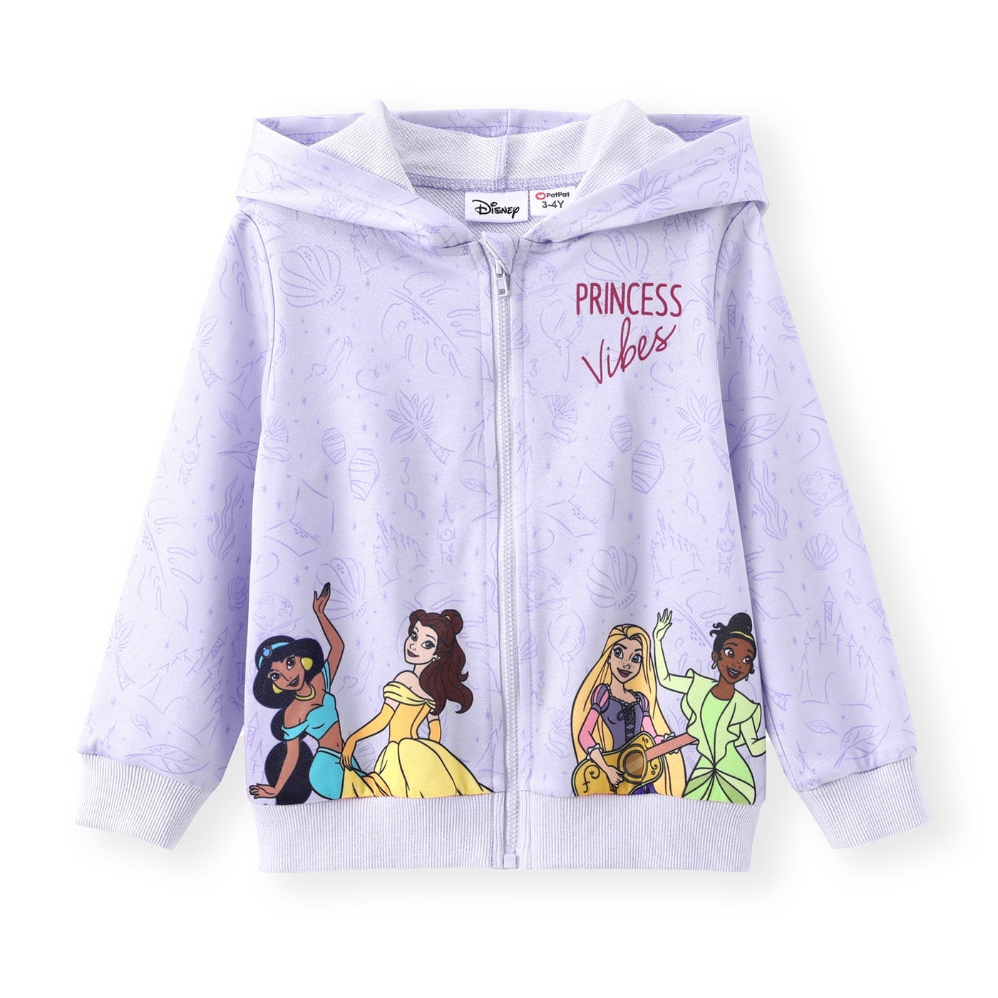 Disney Princess Girls Hoodies Jasmine/Belle/Tiana/Rapunzel Purple ...