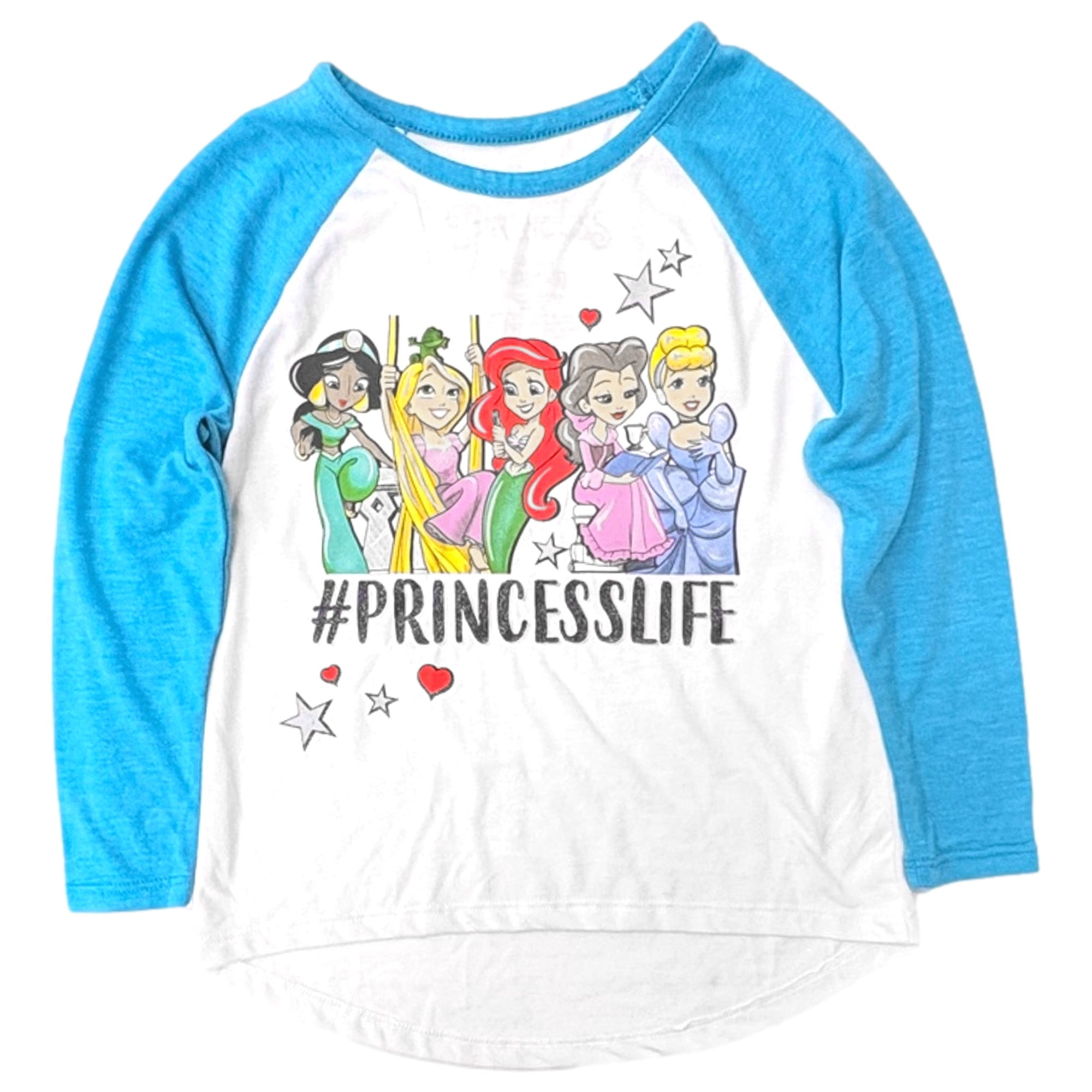 Disney Princess Girls Long Ivory Belle Ariel Jasmine Aurora Tee Shirt ...