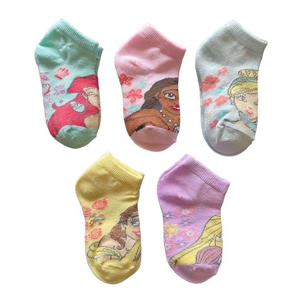 Disney Princess Girls No Show Socks 5 Pack with Ariel, Moana ...