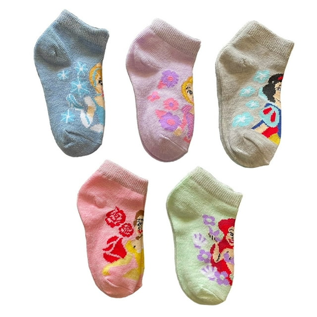 Disney Princess Girls No Show Socks 5 Pack with Cinderella, Rapunzel ...