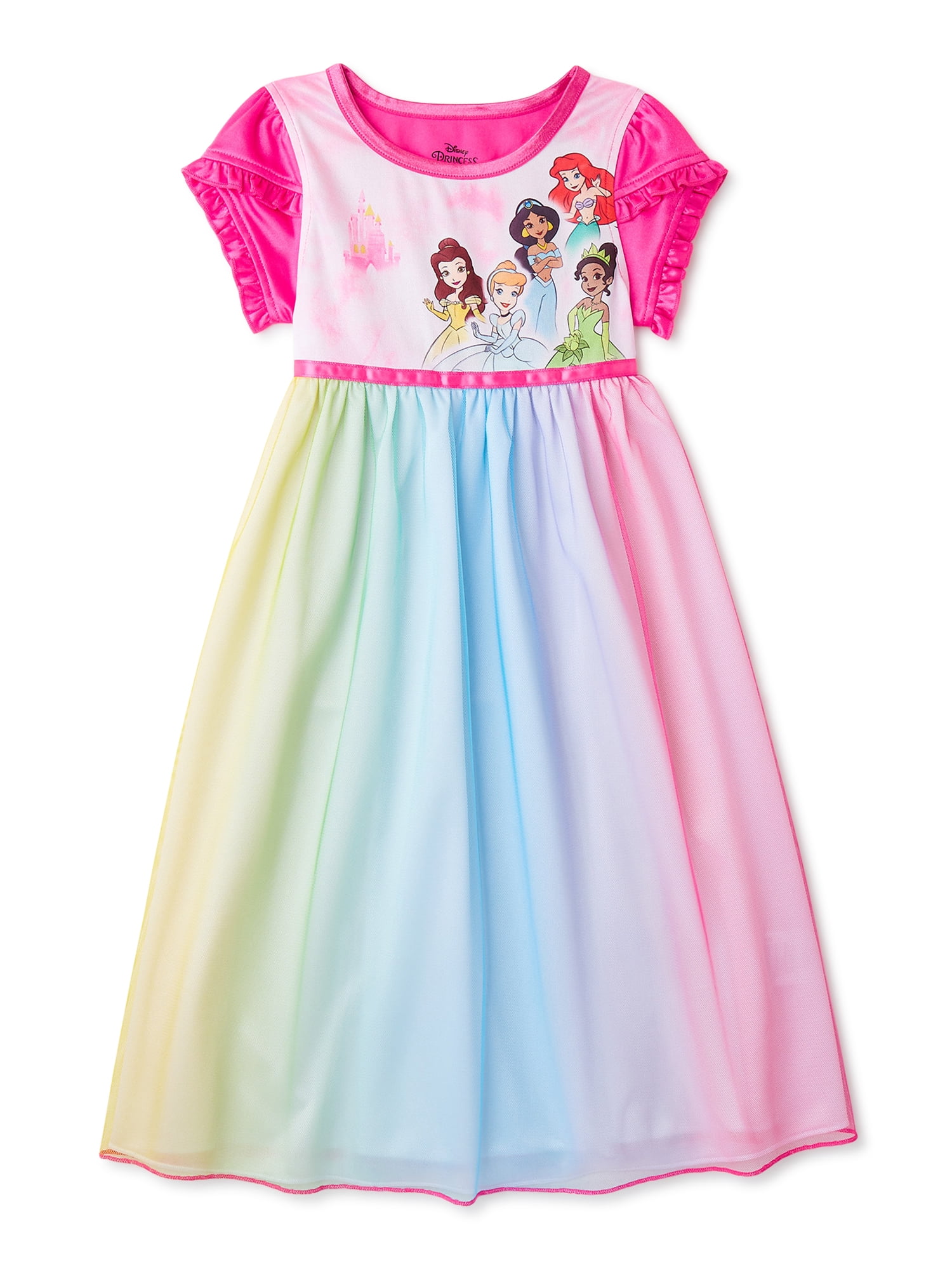 Disney Princess Girls Pajama Nightgown with Short Sleeves, Sizes 2T-5T ...