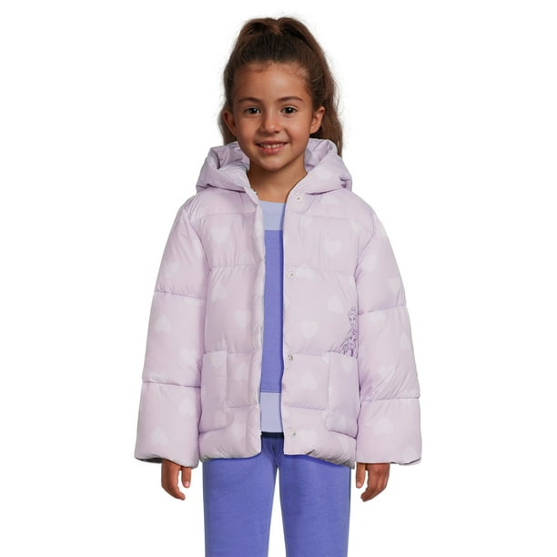 Disney Princess Girls Puffer Coat with Pockets and Hood, Sizes 4-12 ...