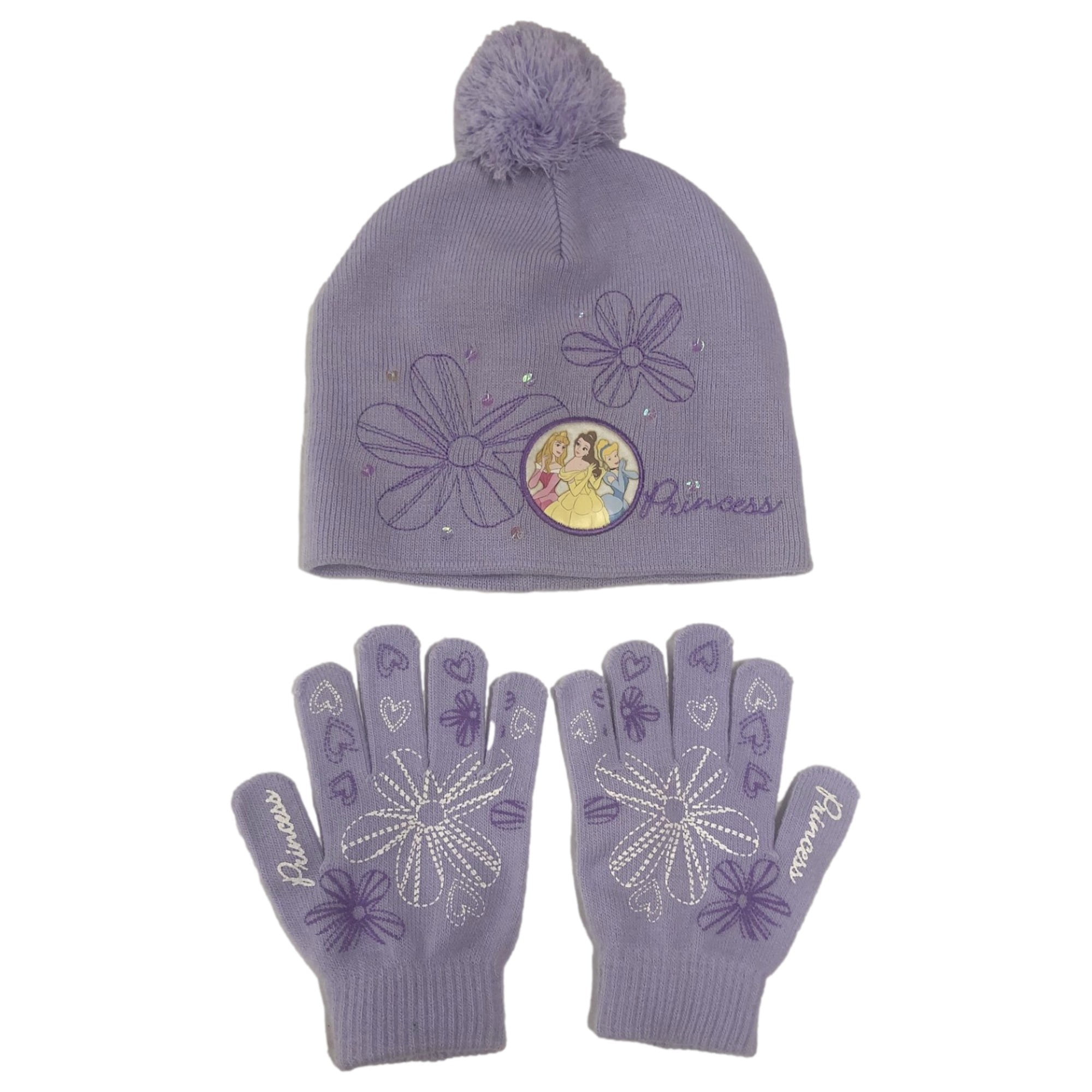 Disney Princess Girls Purple Beanie Stocking Cap Hat & Gloves Set ...