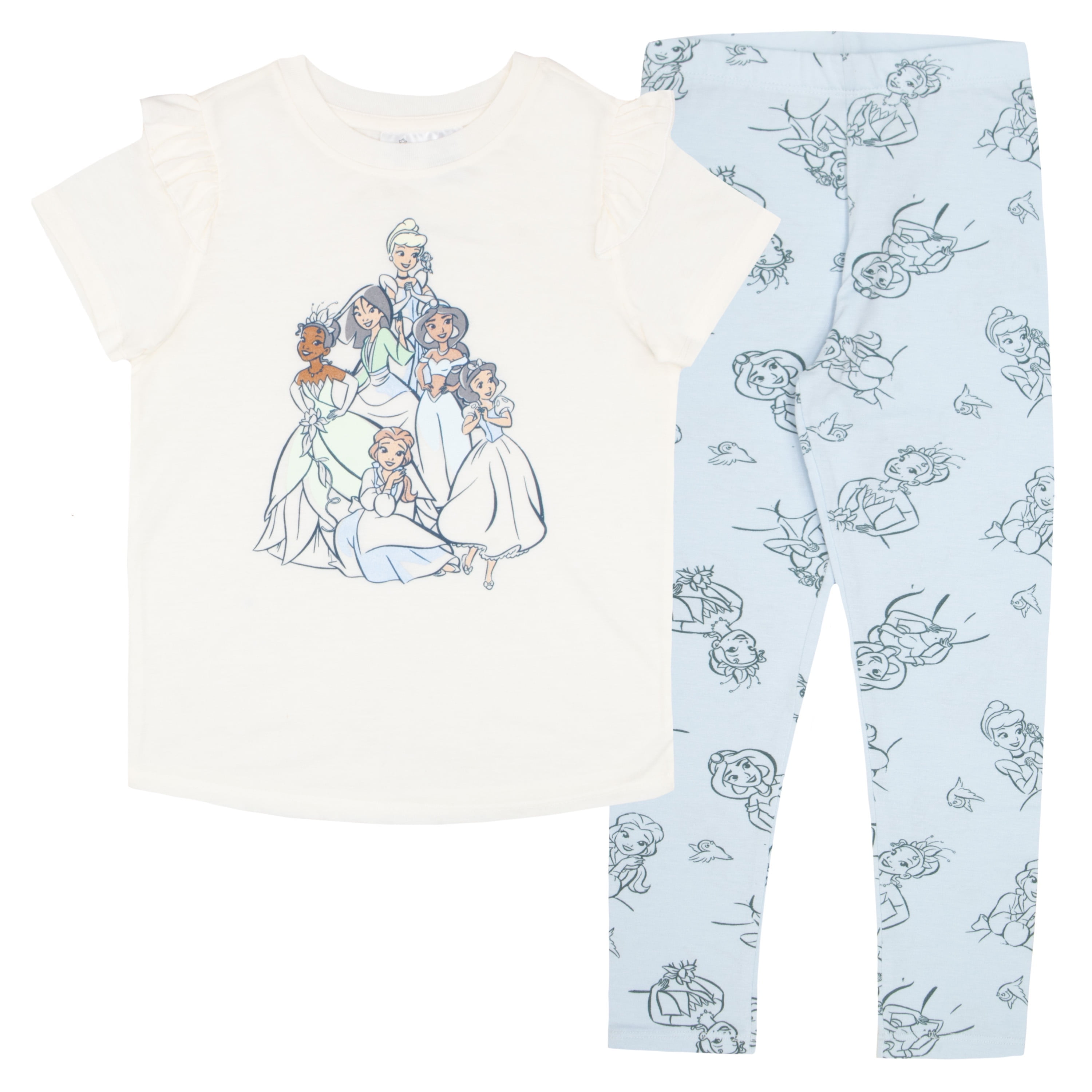 Disney Princess Girls Ruffle Sleeve T-Shirt & Leggings - Cinderella ...