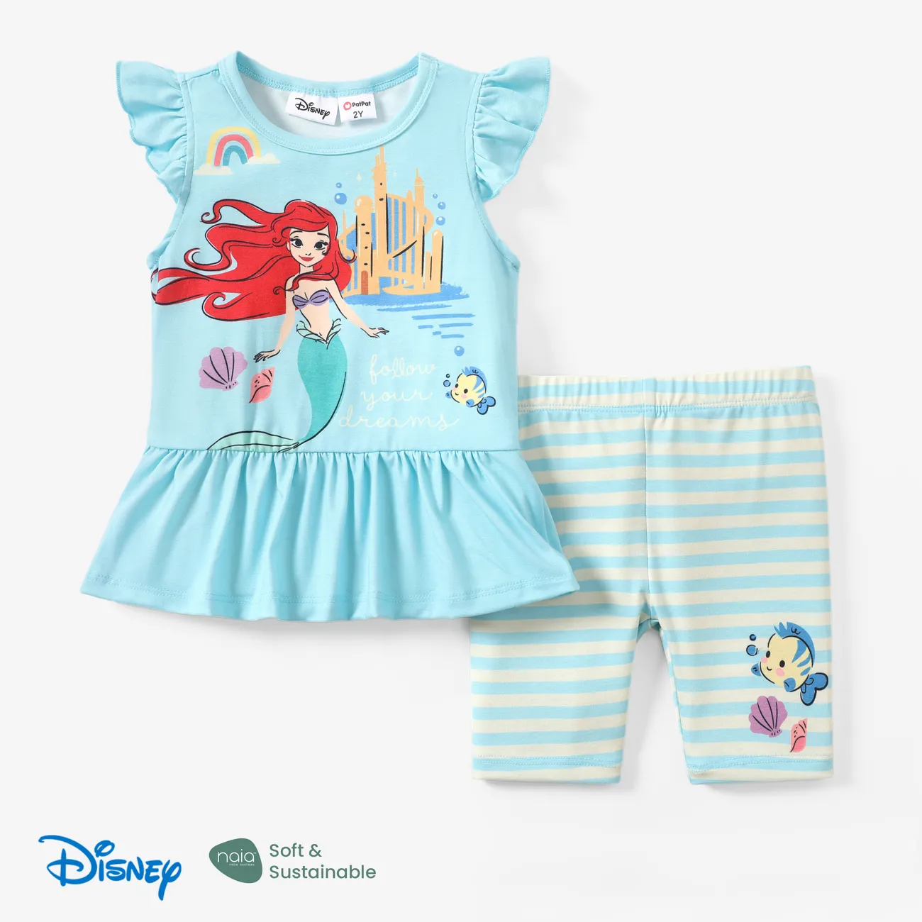 Disney Princess Girls Ruffled Graphic Tee Stripped Leggings Shorts 2 ...