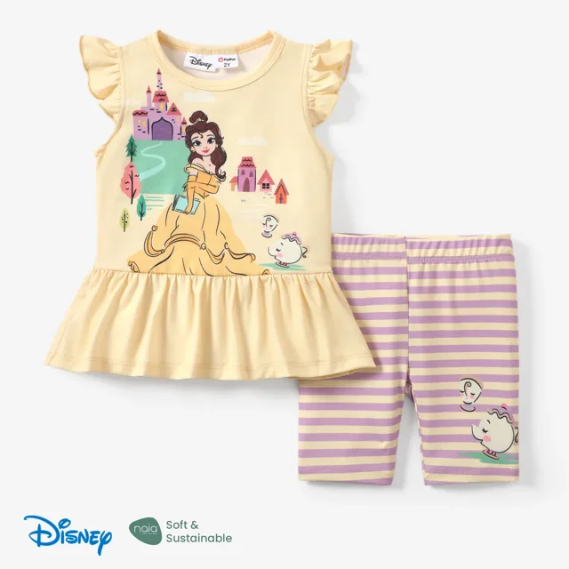 Disney Princess Girls Ruffled Graphic Tee Stripped Leggings Shorts 2 ...