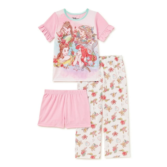 Disney Princess Girls Short Sleeve Top, Shorts, and Pant, 3-Piece ...