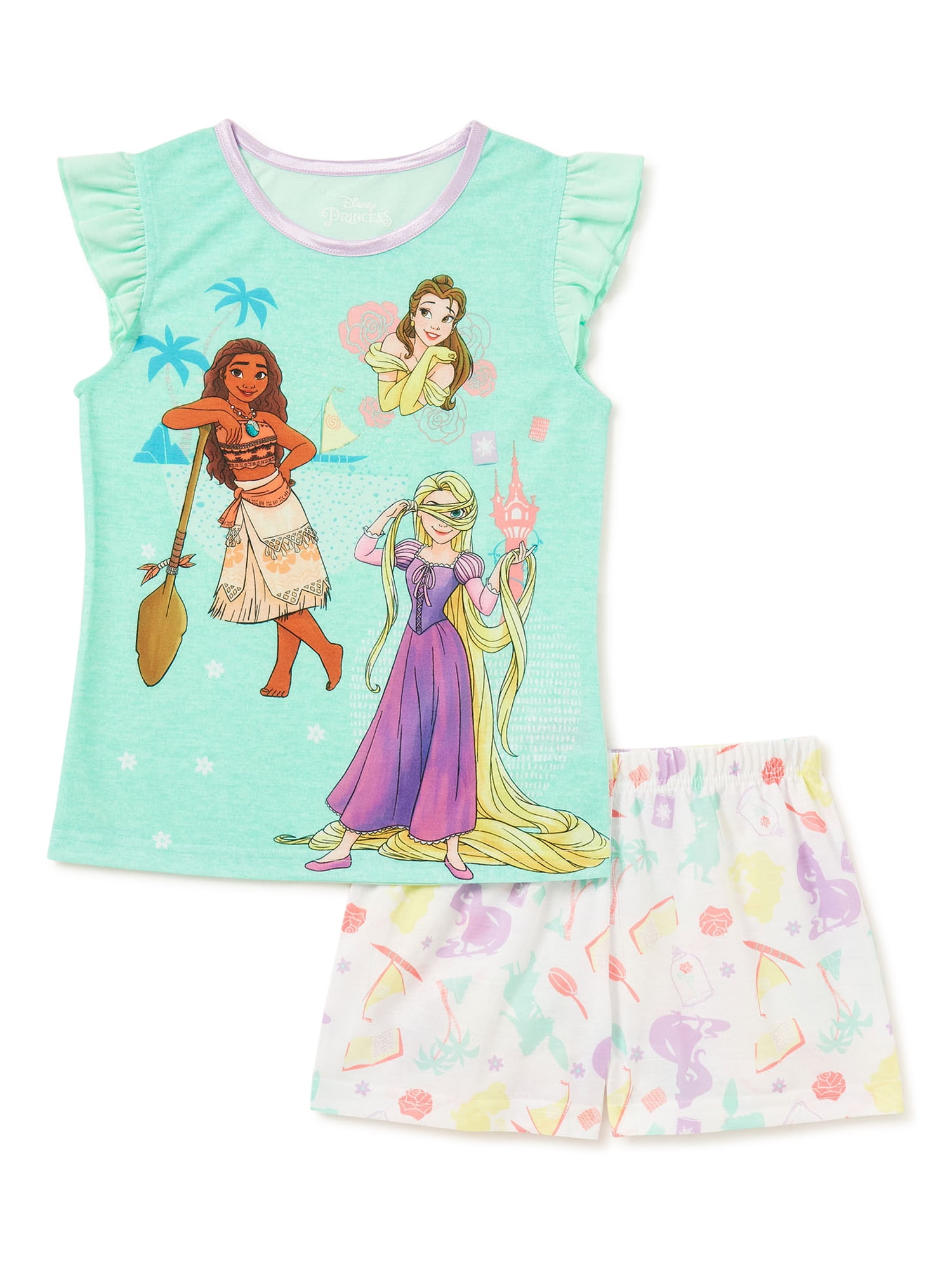 Disney Princess Girls Short Sleeve Top and Pant Pajama Set, Classic 2 ...