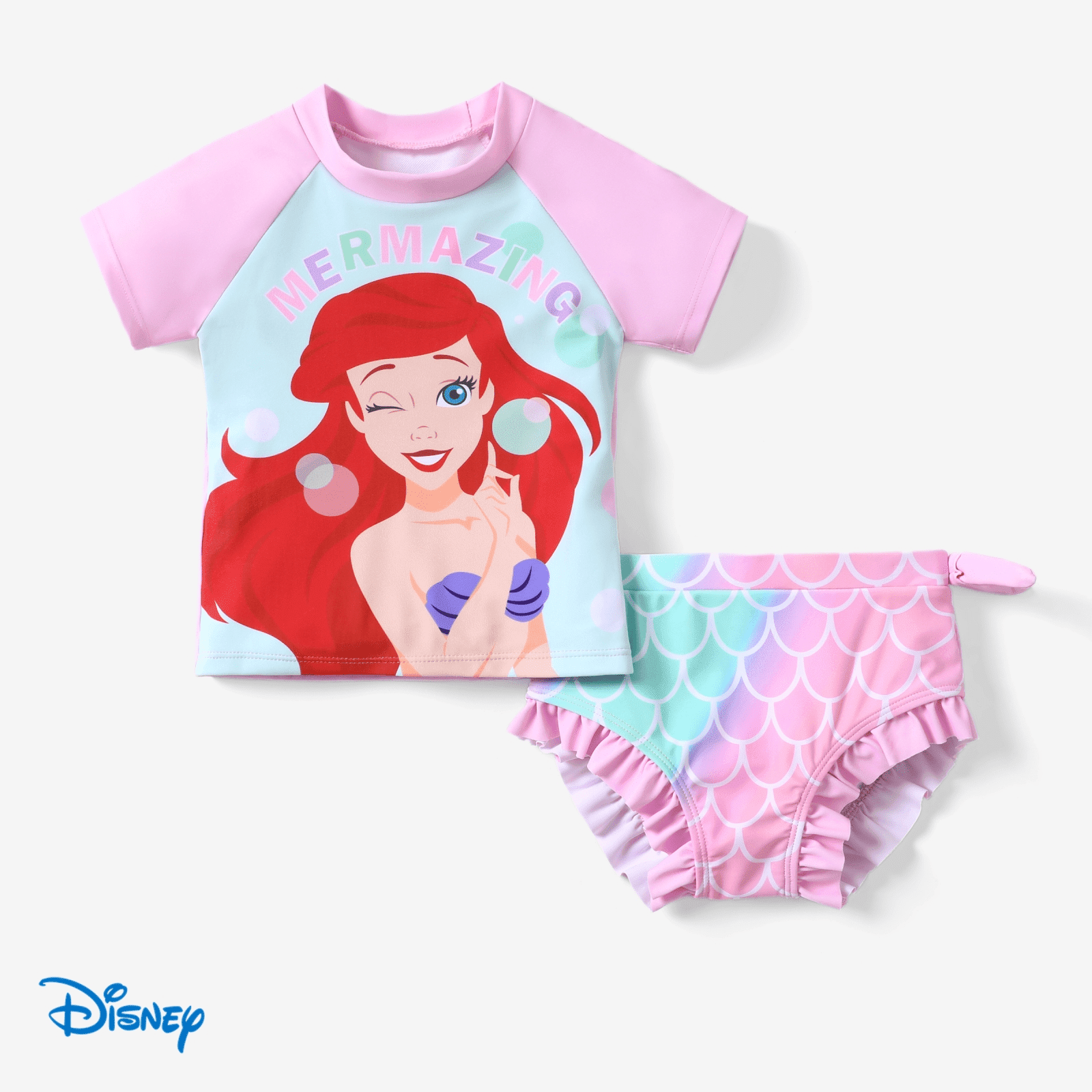 Disney Princess Girls Swimsuit Ariel Rapunzel Tiana Rash Guard 2 Pieces ...