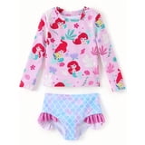 Disney Princess Girls Swimsuit Ariel Summer Rash Guard 2 Pieces Bathing ...