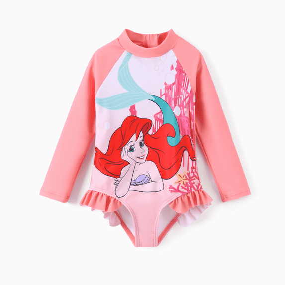 Disney Princess Girls Swimsuit Ariel Summer Vacation Rash Guard Graphic ...