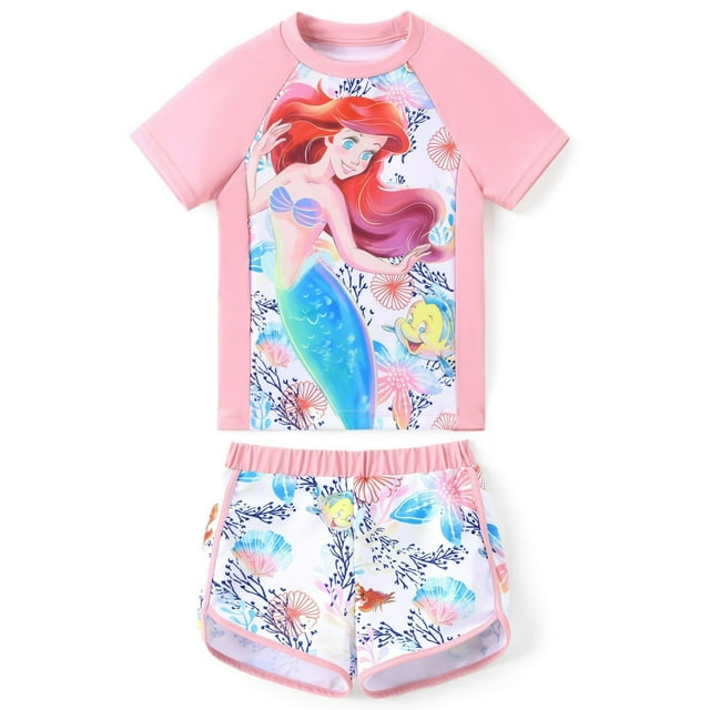 Disney Princess Girls Swimsuits Sets Ariel Graphic Swim T-shirt and ...