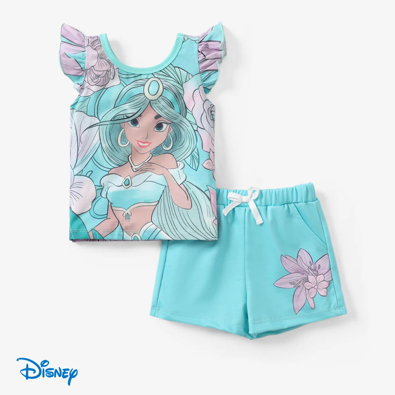Disney Princess Girls T Shirt and Shorts Jasmine Character Ruffled 2 ...