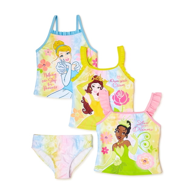 Disney Princess Girls Tankini Tops and Bikini Bottom, 4-Piece Swim Set ...