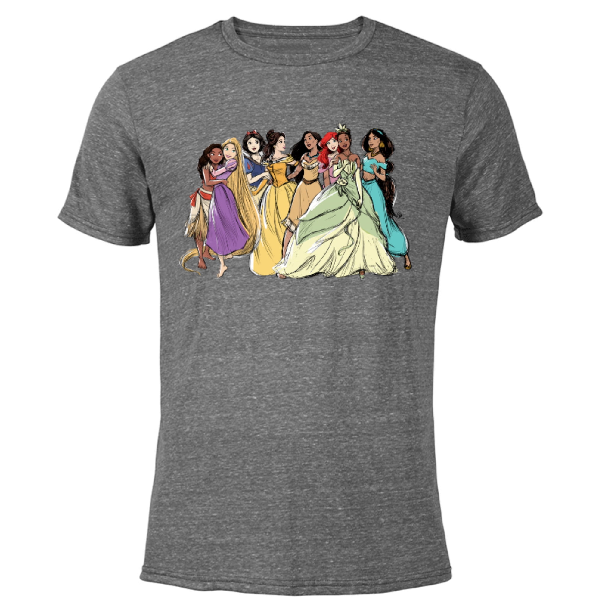 Disney Princess Group Pencil Sketch - Short Sleeve Blended T-Shirt for ...