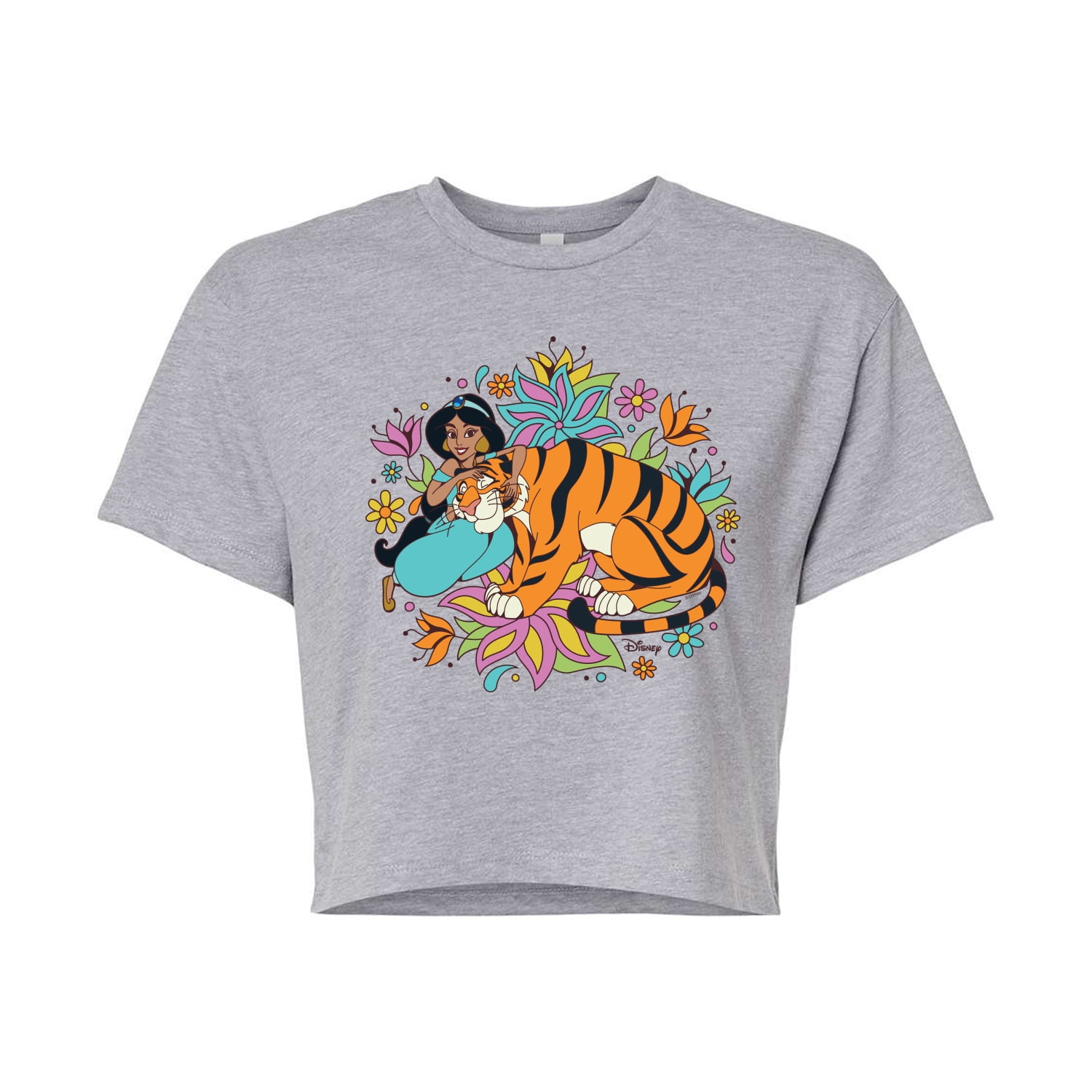 Disney Princess - Jasmine And Rajah Flowers- Junior's Cropped T-Shirt ...