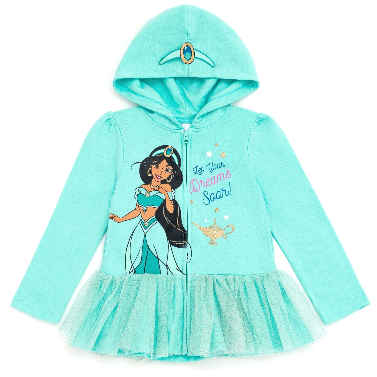Disney Princess Jasmine Big Girls Fleece Zip Up Hoodie Dress Toddler to ...