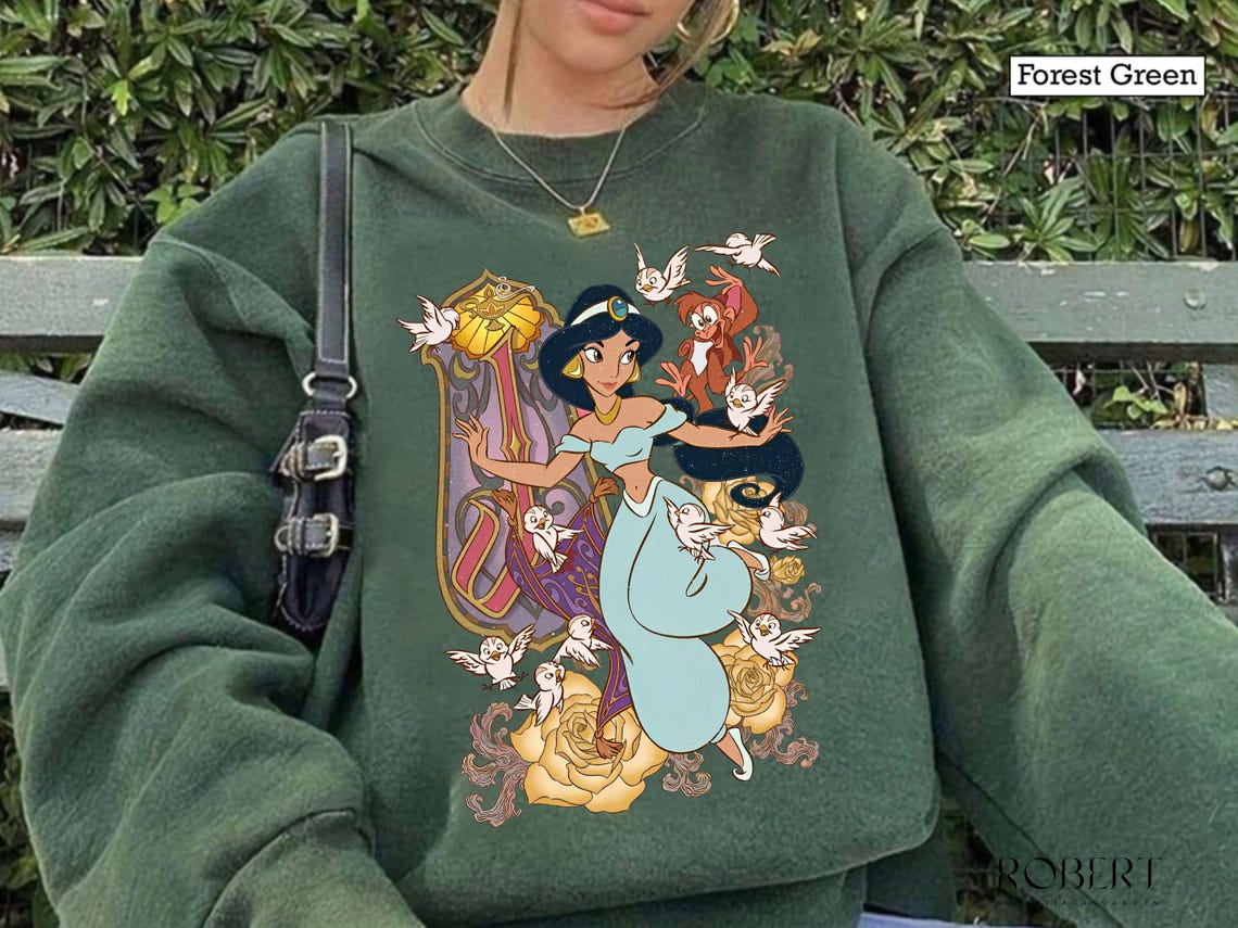Disney Princess Jasmine Porrtrait Retro Sweatshirt, Aladdin and Jasmine ...