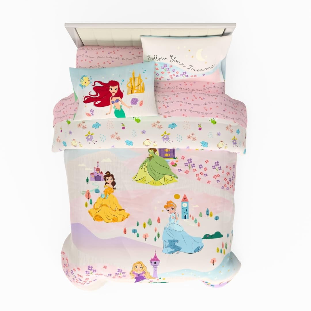 Disney Princess Kids Bedding Full Comforter and Sheets, 5 Piece Set ...