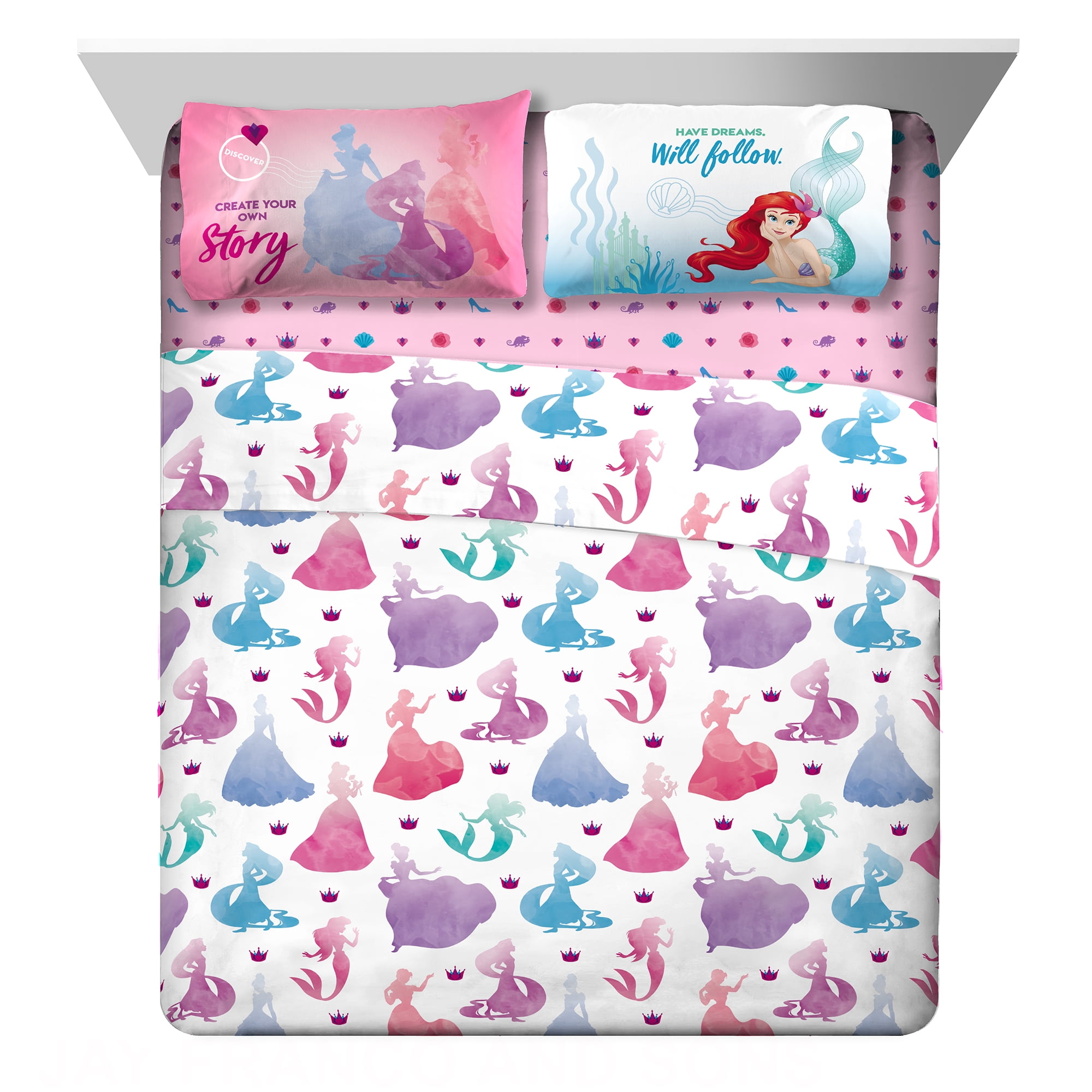 Disney Princess Kids Full Sheet Set, White, Pink, Purple - Walmart.com