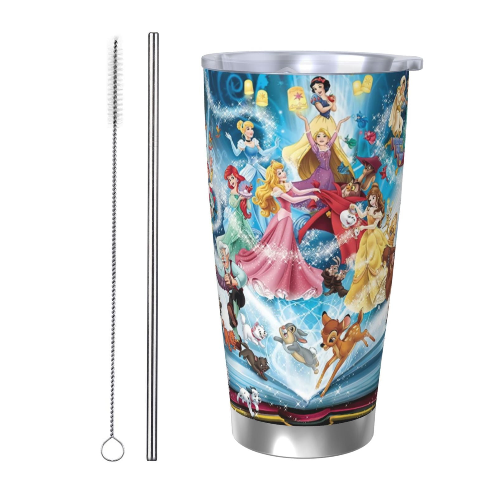 Disney-Princess Kids Water Bottle with Straw Lid,Insulated Stainless Steel Reusable Tumbler for ...