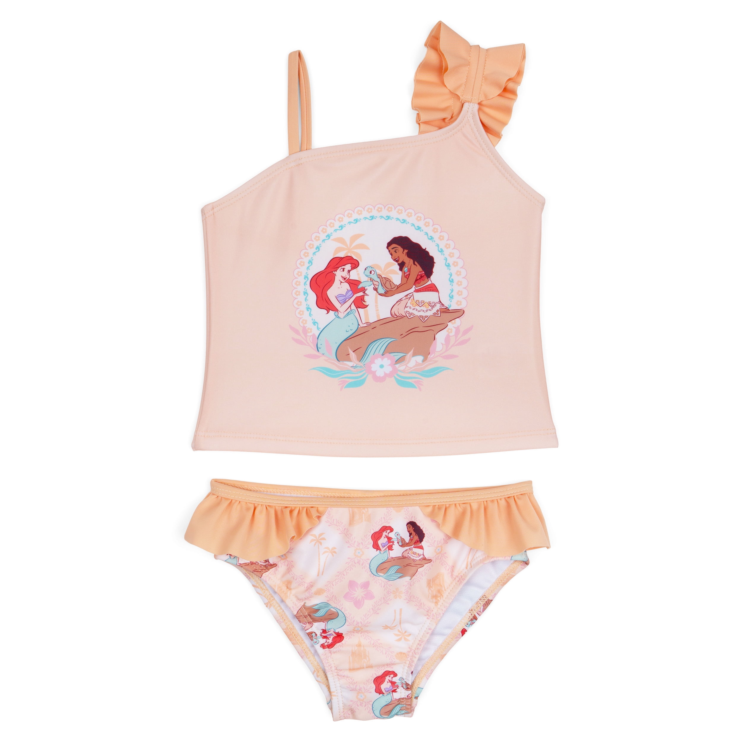 Disney Princess Little Girls' Asymmetrical Two-Piece Swimsuit with ...