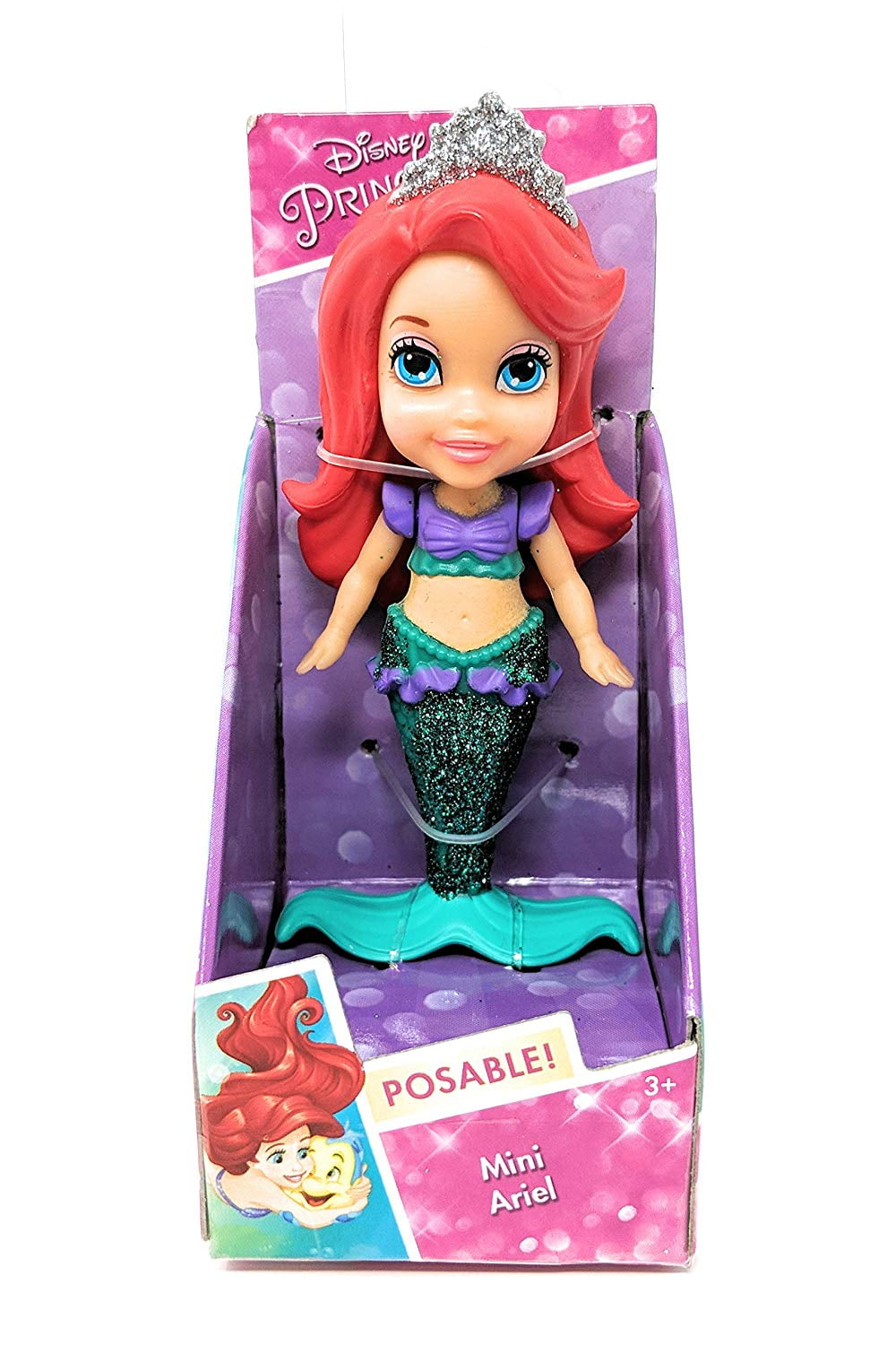 Disney Princess Mini 3 Inch Ariel Mermaid Doll with Gold Glitter Deco ...