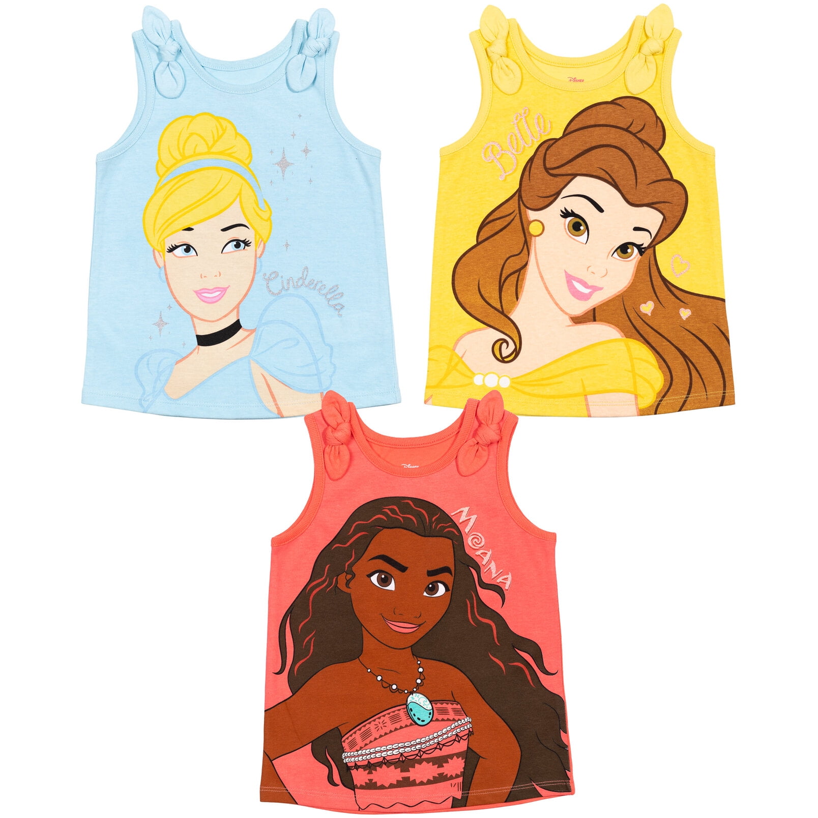 Disney Princess Moana Belle Cinderella Big Girls 3 Pack Tank Tops ...