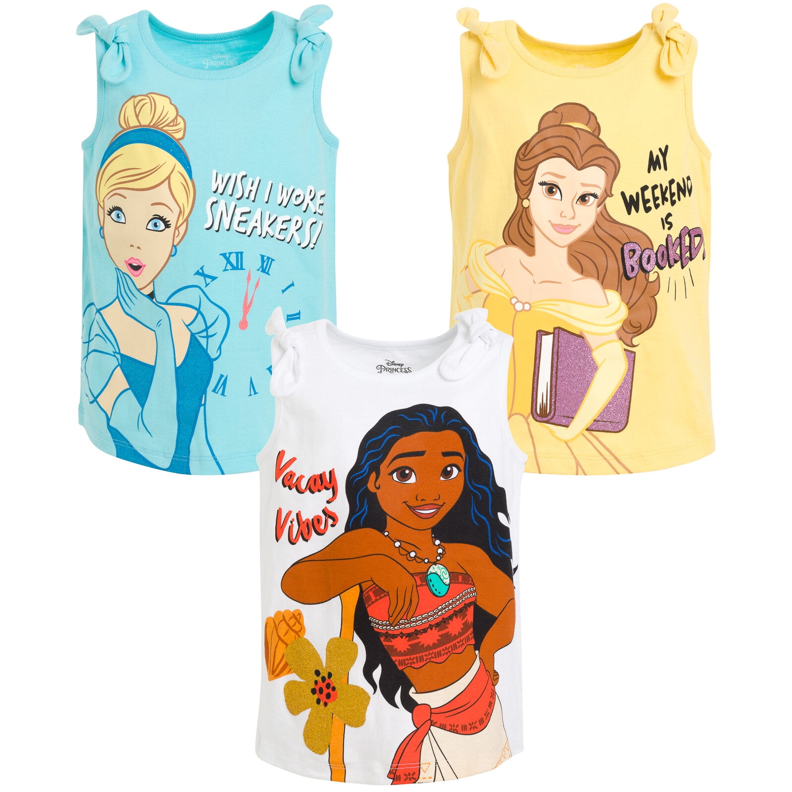 Disney Princess Moana Belle Cinderella Toddler Girls 3 Pack Tank Tops ...