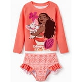 Disney Princess Moana Girls Rash Guard Swimsuit Long Sleeve Top and ...