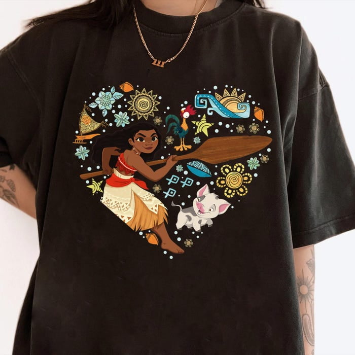 Disney Princess Moana Hei Hei Pua Collage Heart T-Shirt, Disneyland ...