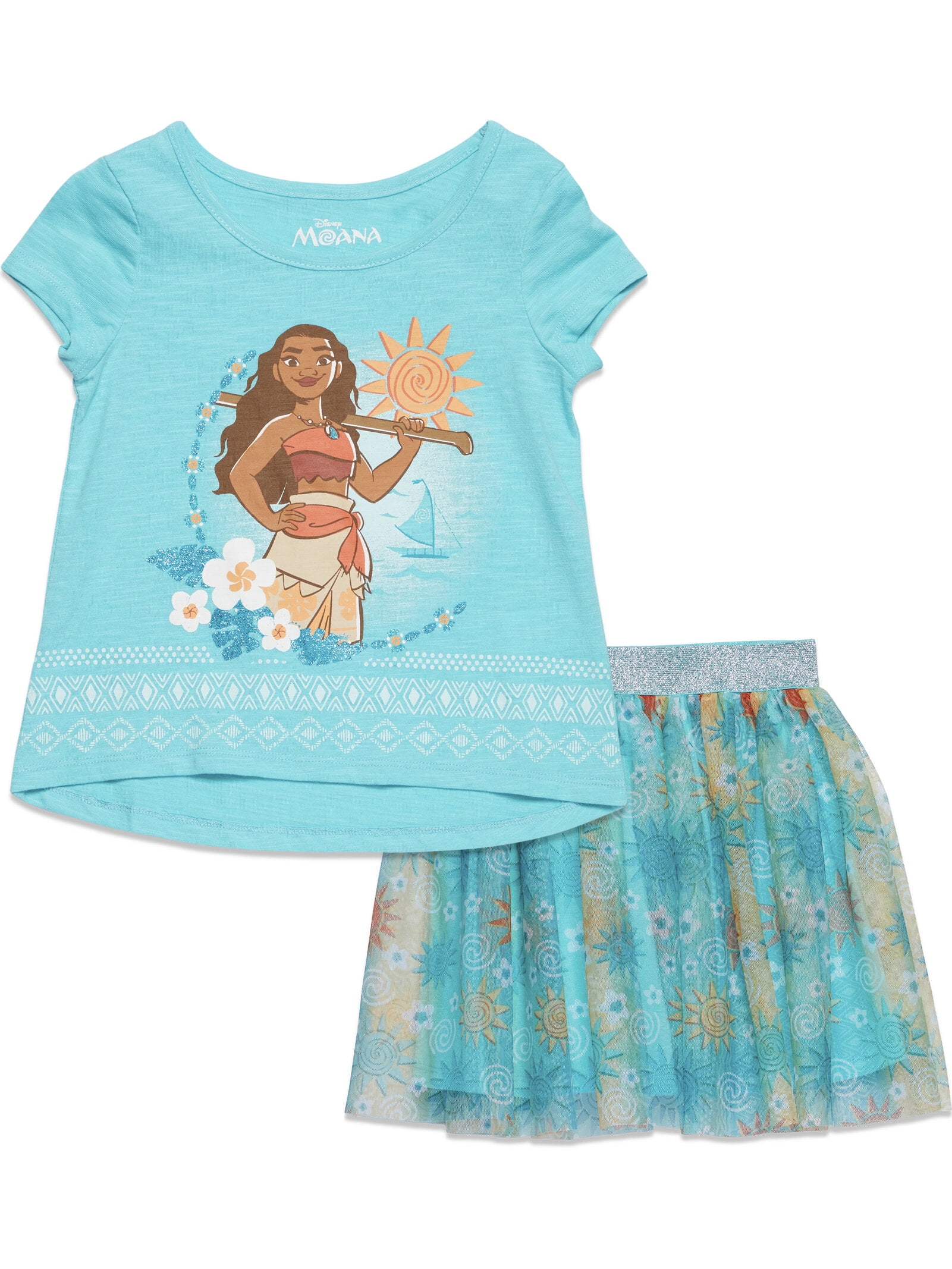 Disney Short Sleeve Top Tulle Print Skirt Moana Outfit Set (Little ...