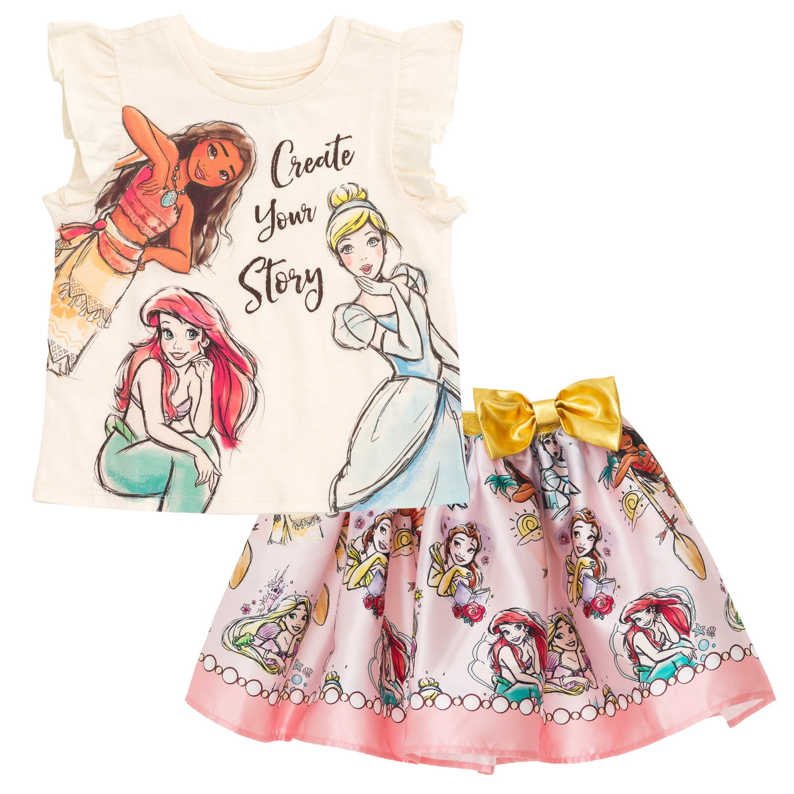 Disney Princess Moana Rapunzel Belle Tank Top and Satin Skirt Outfit ...