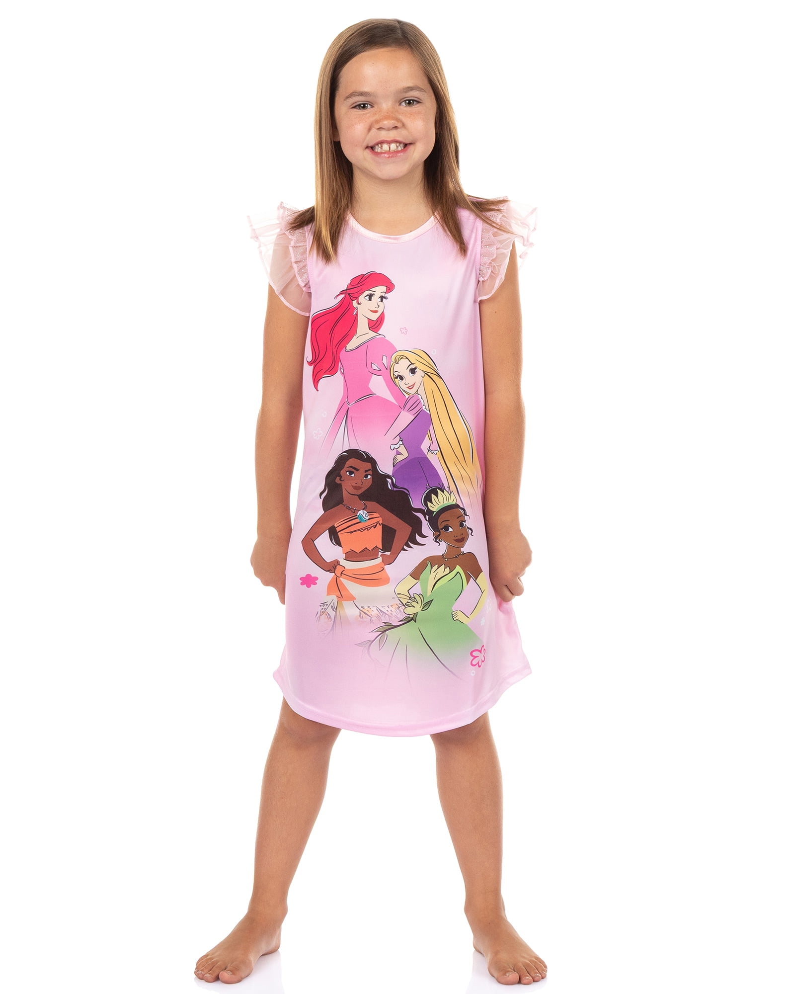 Disney Princess Nightgown Girls' Princess Ariel, Rapunzel, Moana, Tiana ...
