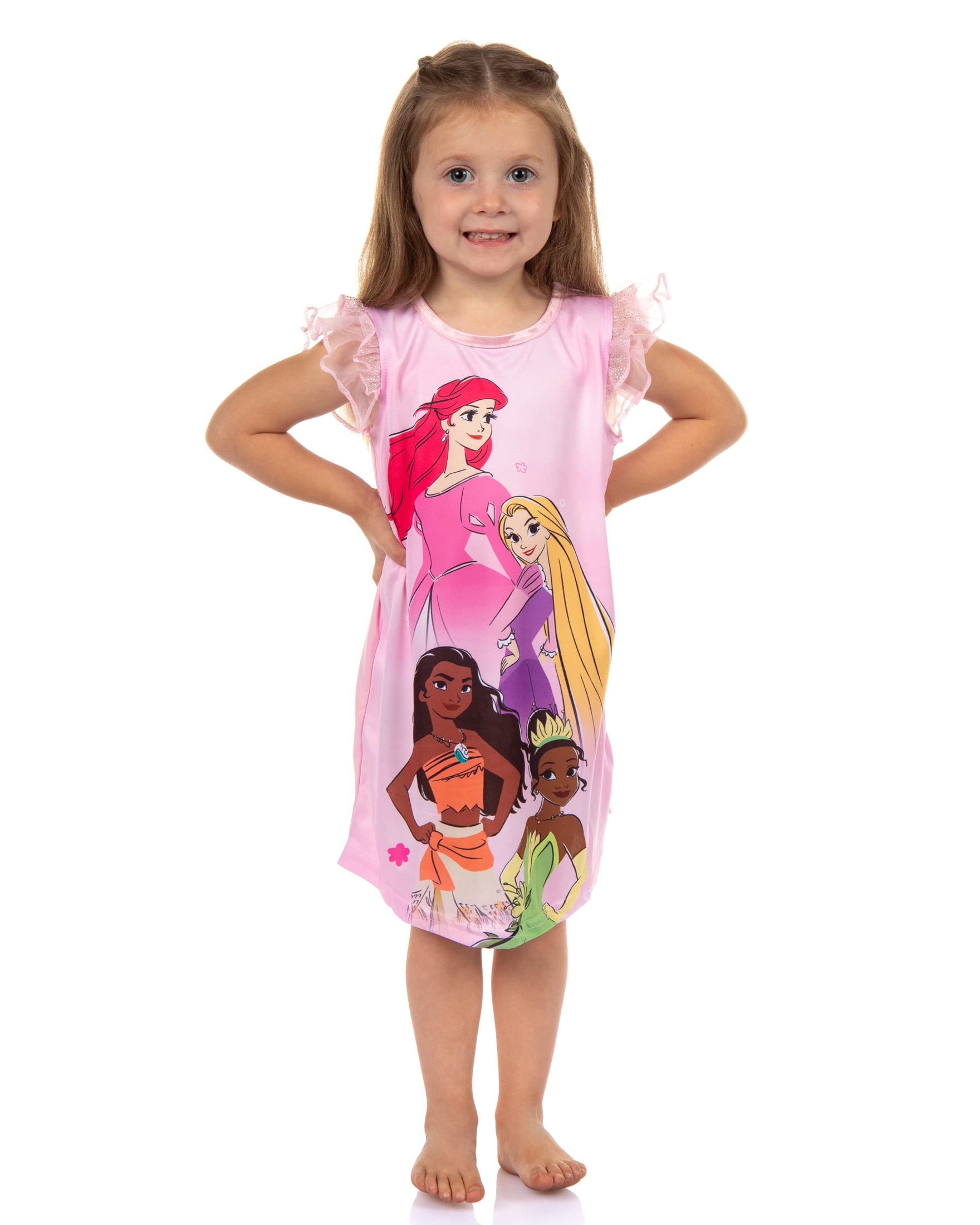 Disney Princess Nightgown Girls' Princess Ariel, Rapunzel, Moana, Tiana ...