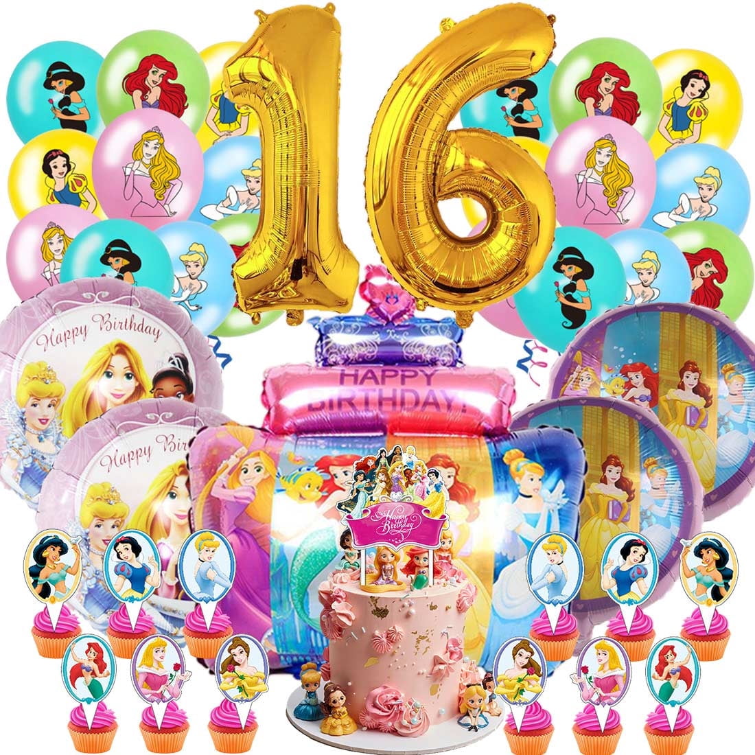 Princess Party Supplies 16th Decor Kit Balloons Birthday Cake Topper ...